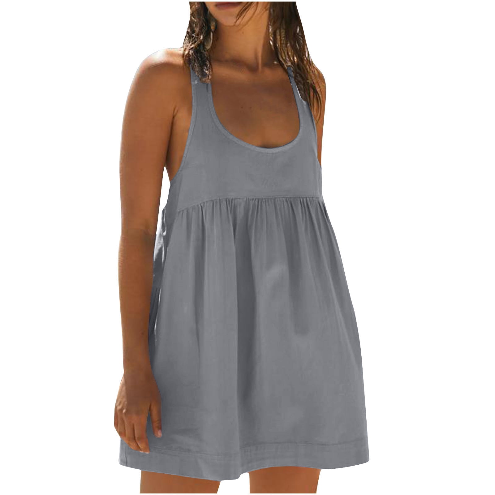 Stamzod Sundresses for Women 2025 Summer Solid Color Cerw Neck ...