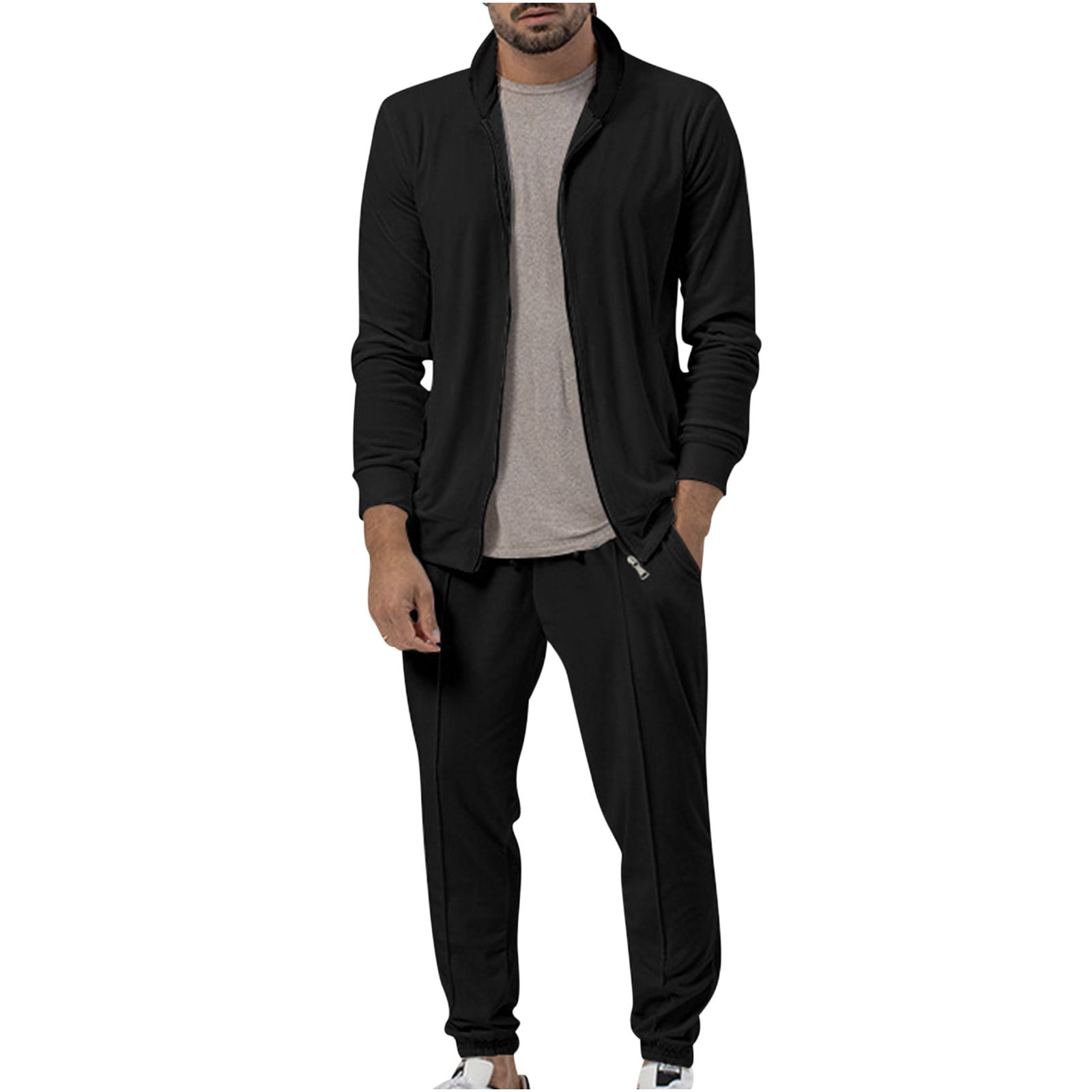 Stamzod Sweatsuits for Men 2 Piece Full Zipper Colorblock Men's Jogging ...