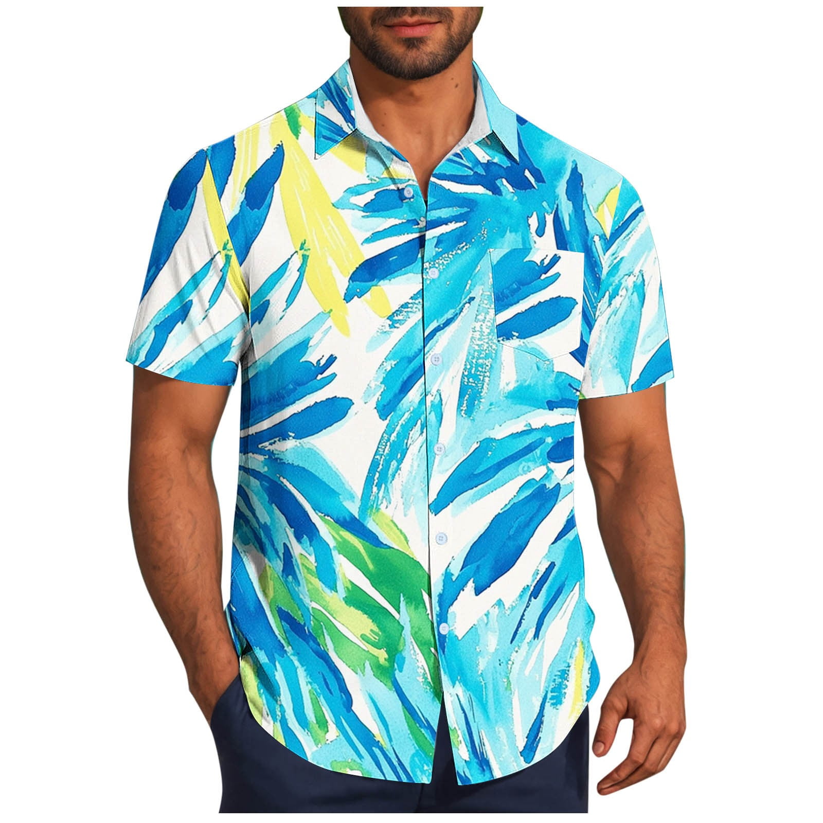 Stamzod Tropical Plam Printing Hawaiian Shirt for Men Summer Short ...