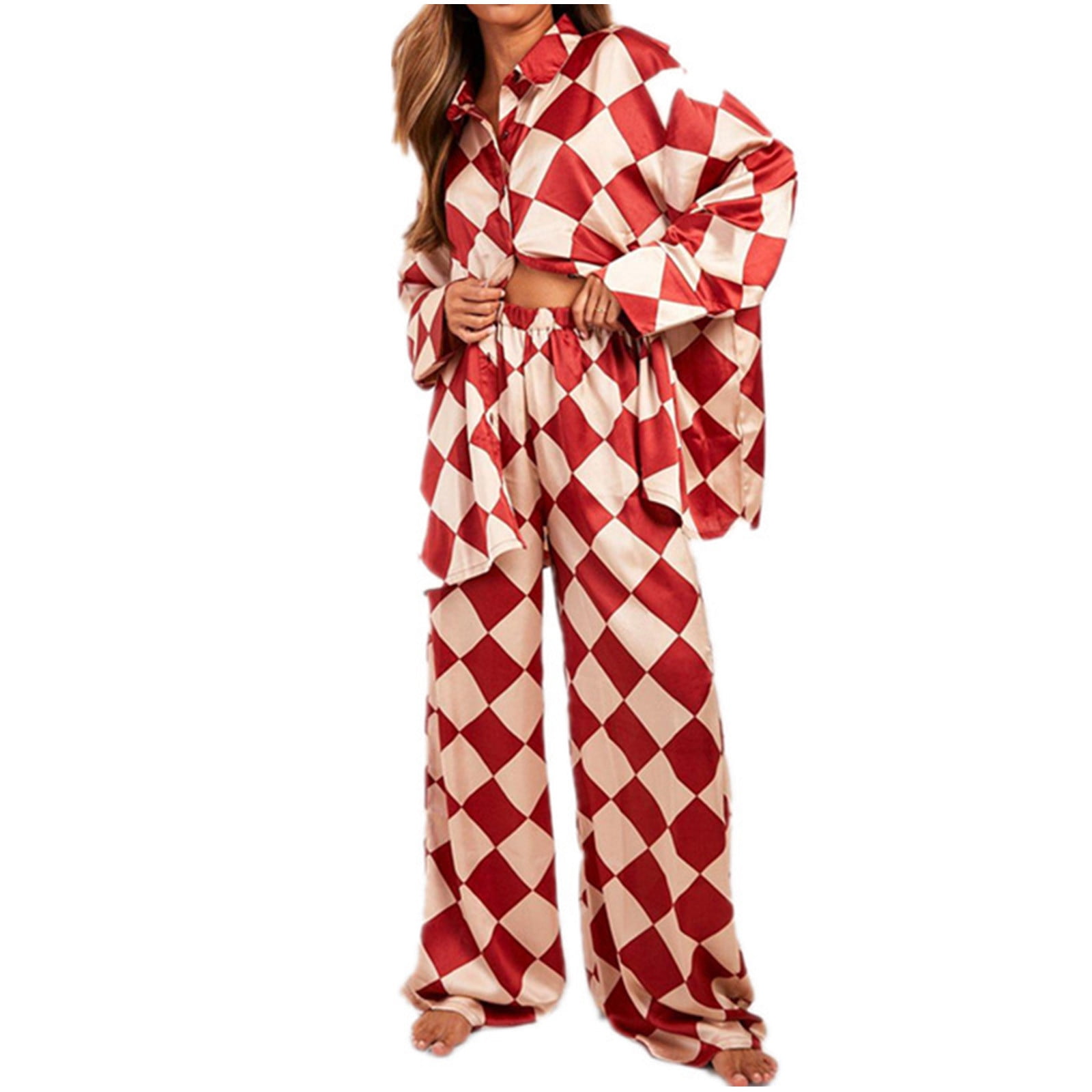 Stamzod Two Piece Long Sleeve Pajamas for Women Set Casual 2 Piece ...