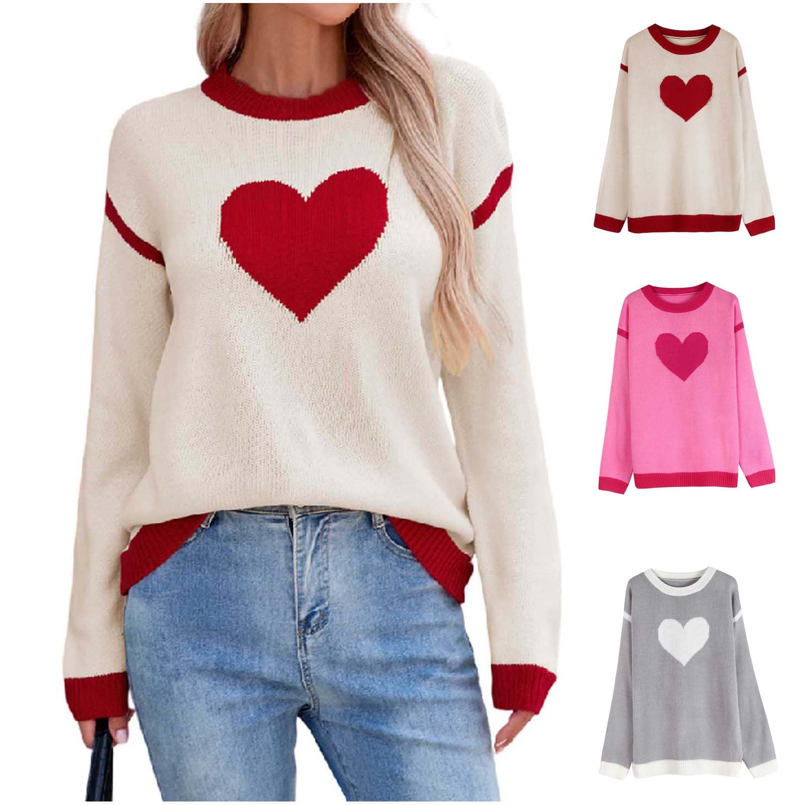 Stamzod Valentine's Day Sweater for Women Fashion Heart Printed ...