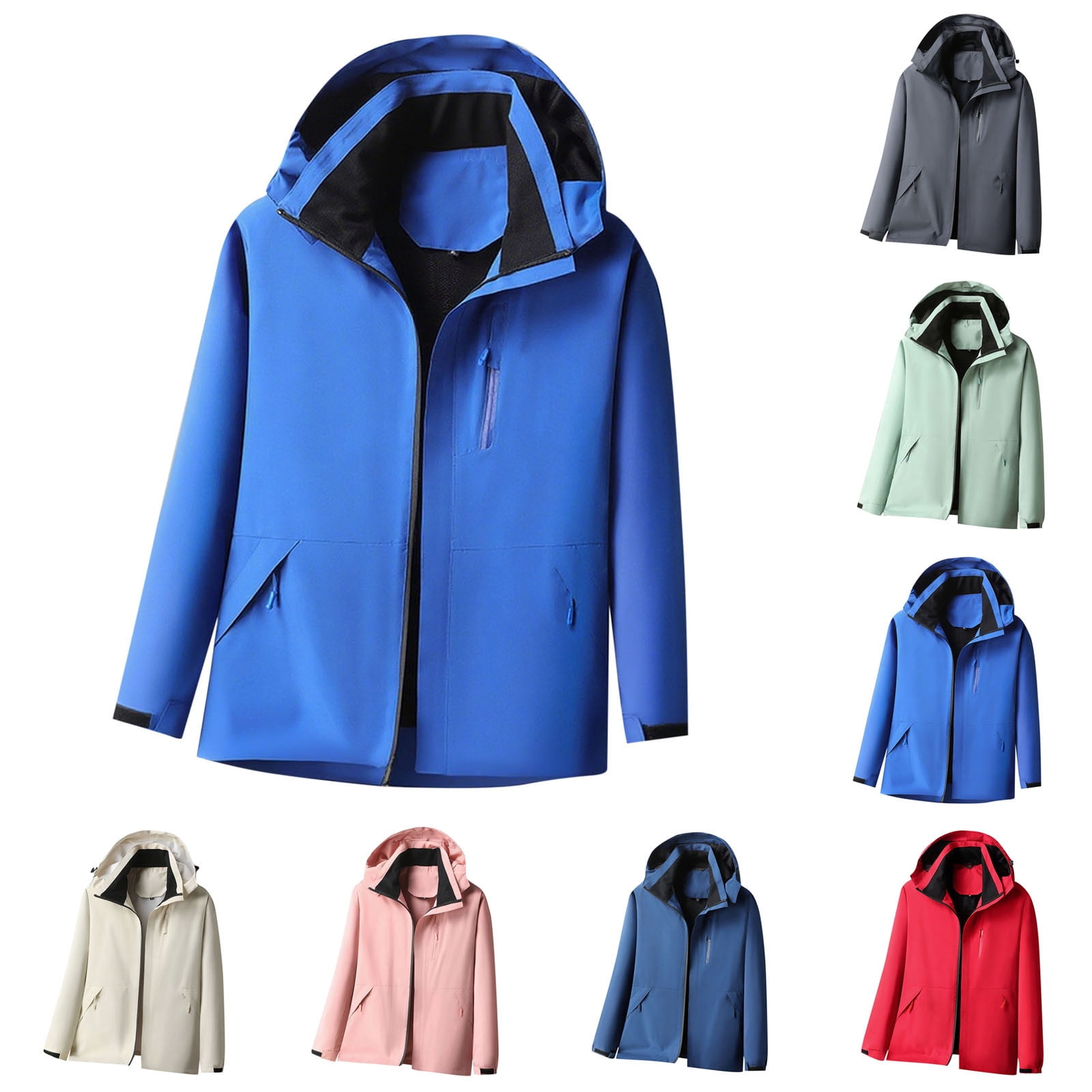 Stamzod Wind Breaker Jackets Mens Solid Color Long Sleeve Hooded Rain ...