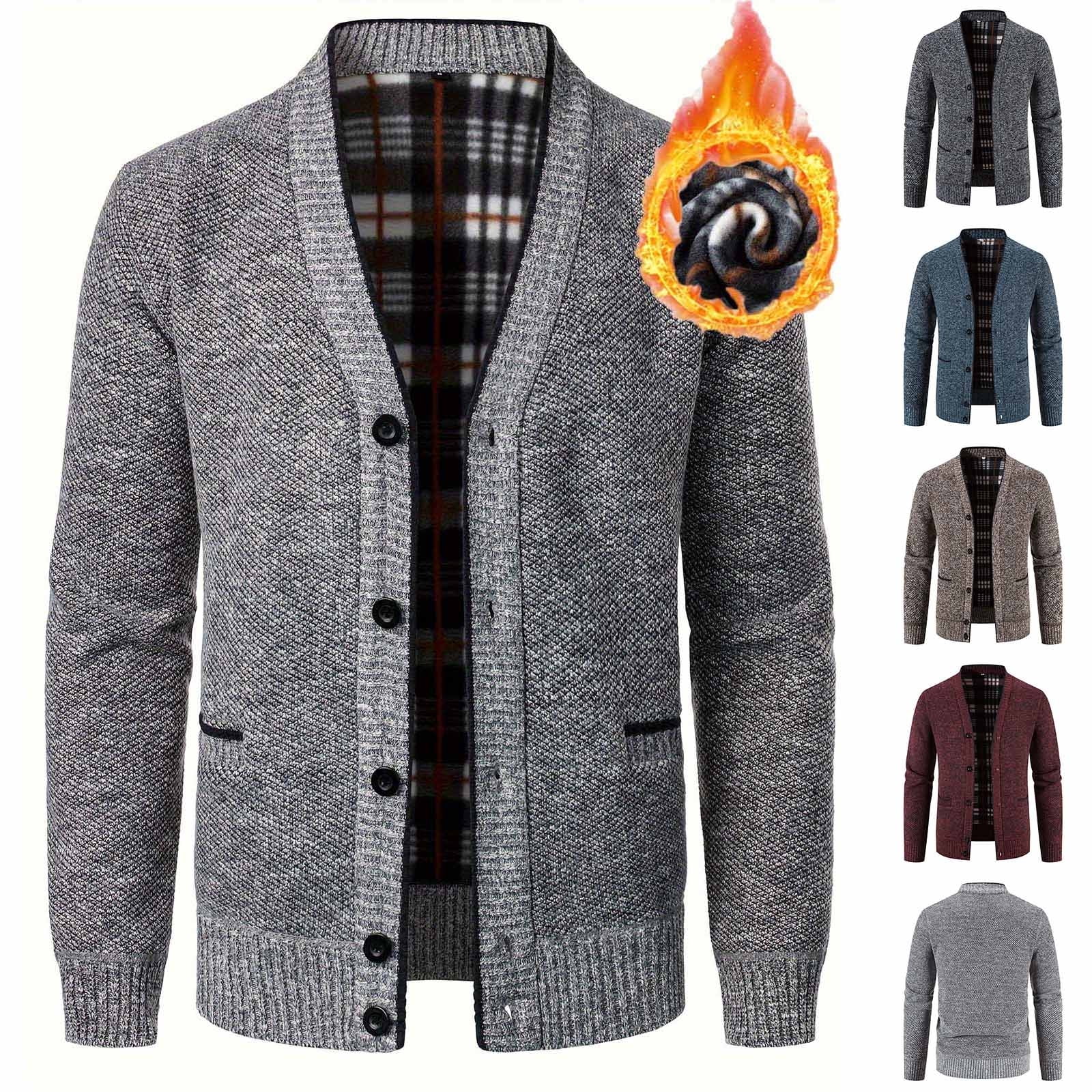 Stamzod Winter Cardigan Jackets for Men Casual Thicked Warm V-Neck ...