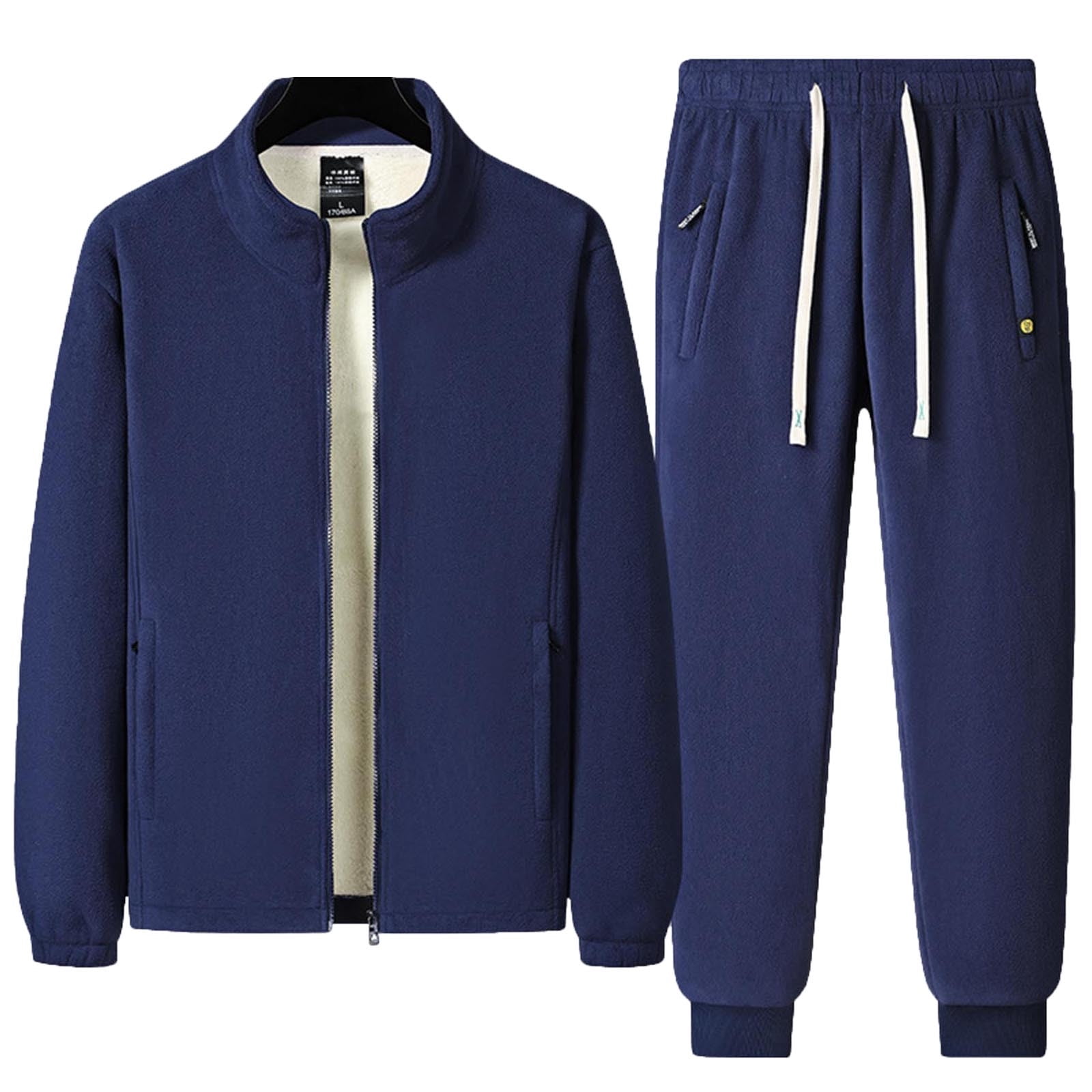 Stamzod Winter Fleece Lined Sweat Suits Men 2 Piece Thicked Warm Stand ...