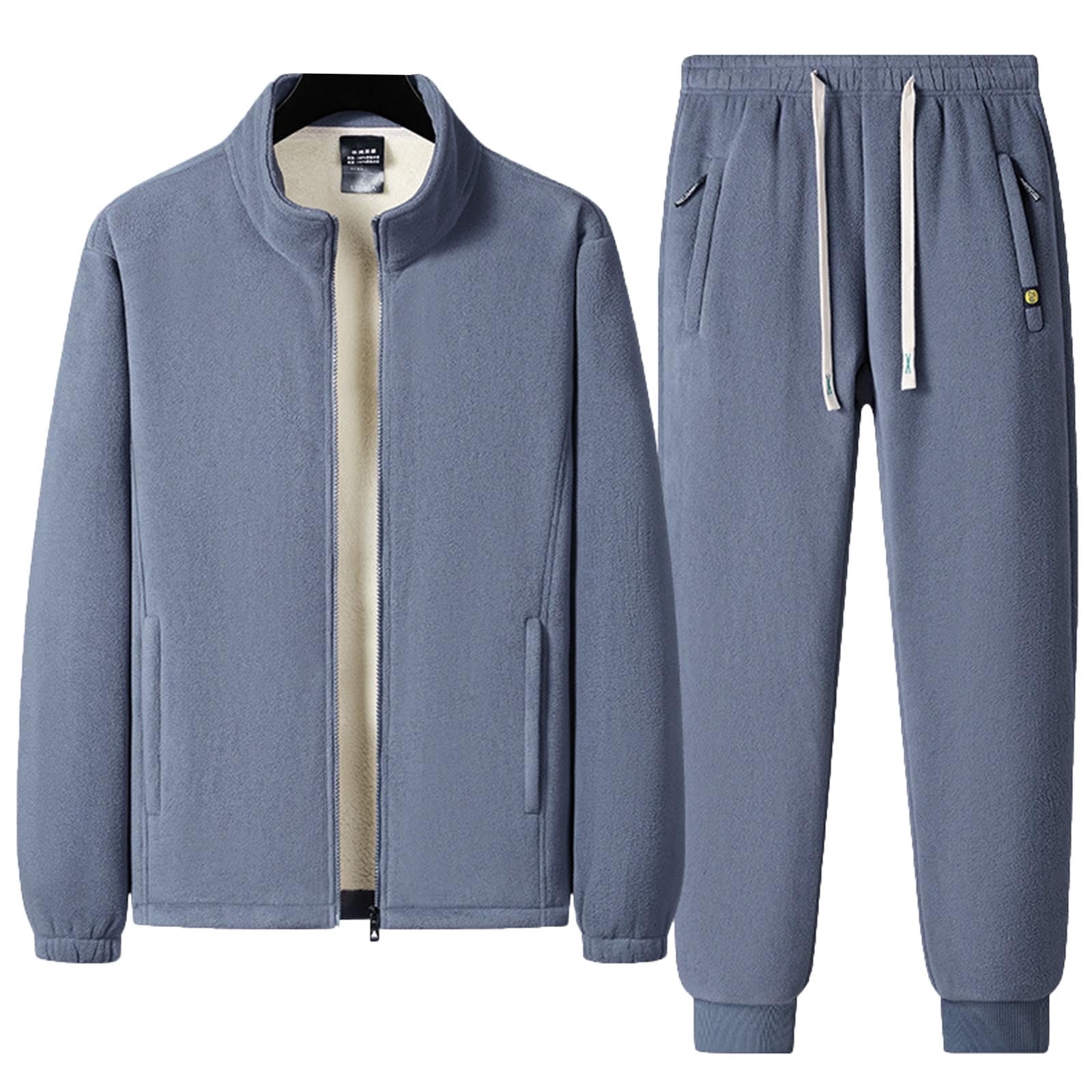 Stamzod Winter Fleece Lined Sweat Suits Men 2 Piece Thicked Warm Stand ...