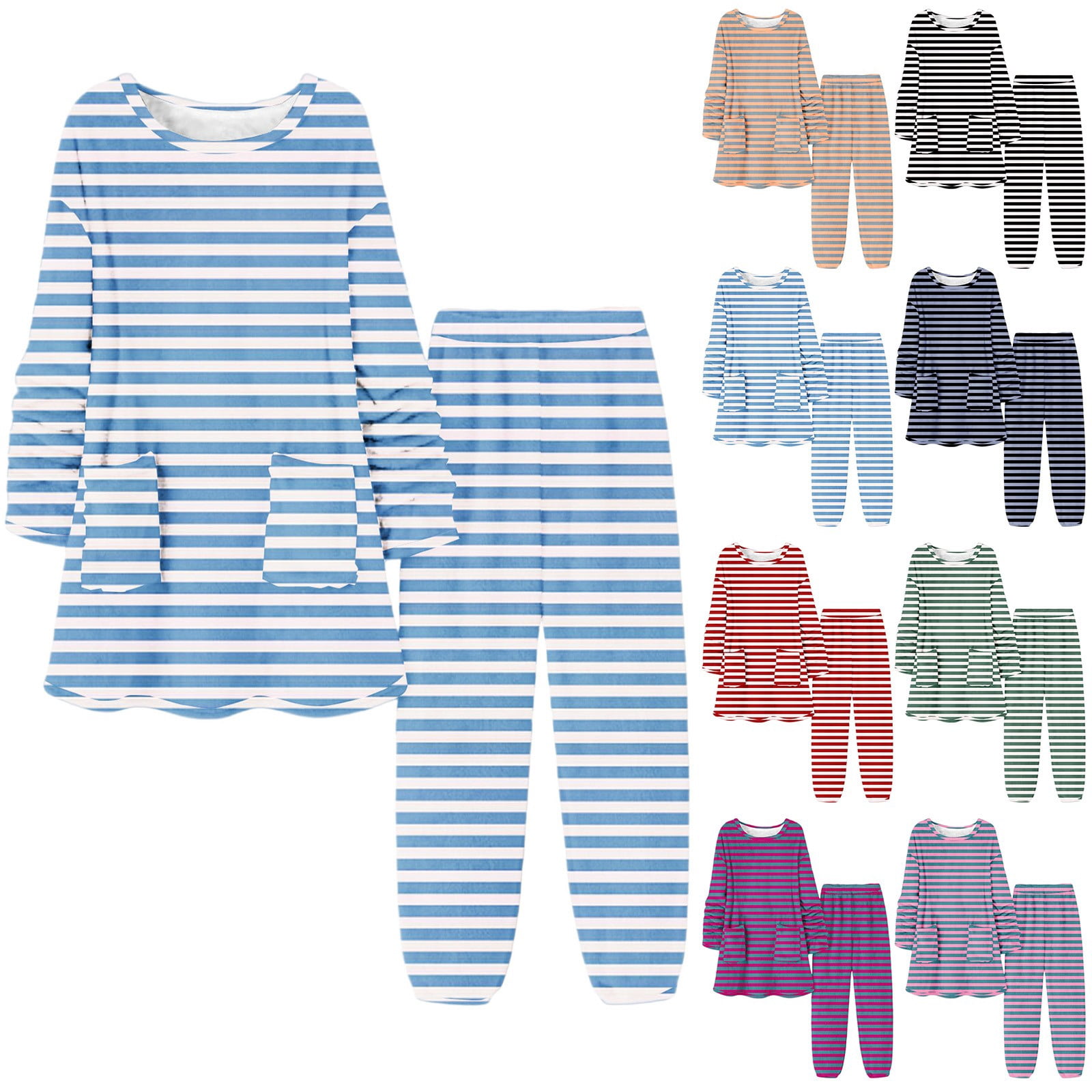 Stamzod Winter Plus Size Pajamas for Women Set Fashion Strip Thicked ...
