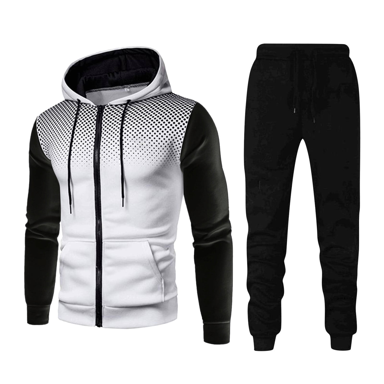 Stamzod Winter Sweatsuits For Men Long Sleeve 2 Piece Full Zip Hoodie ...