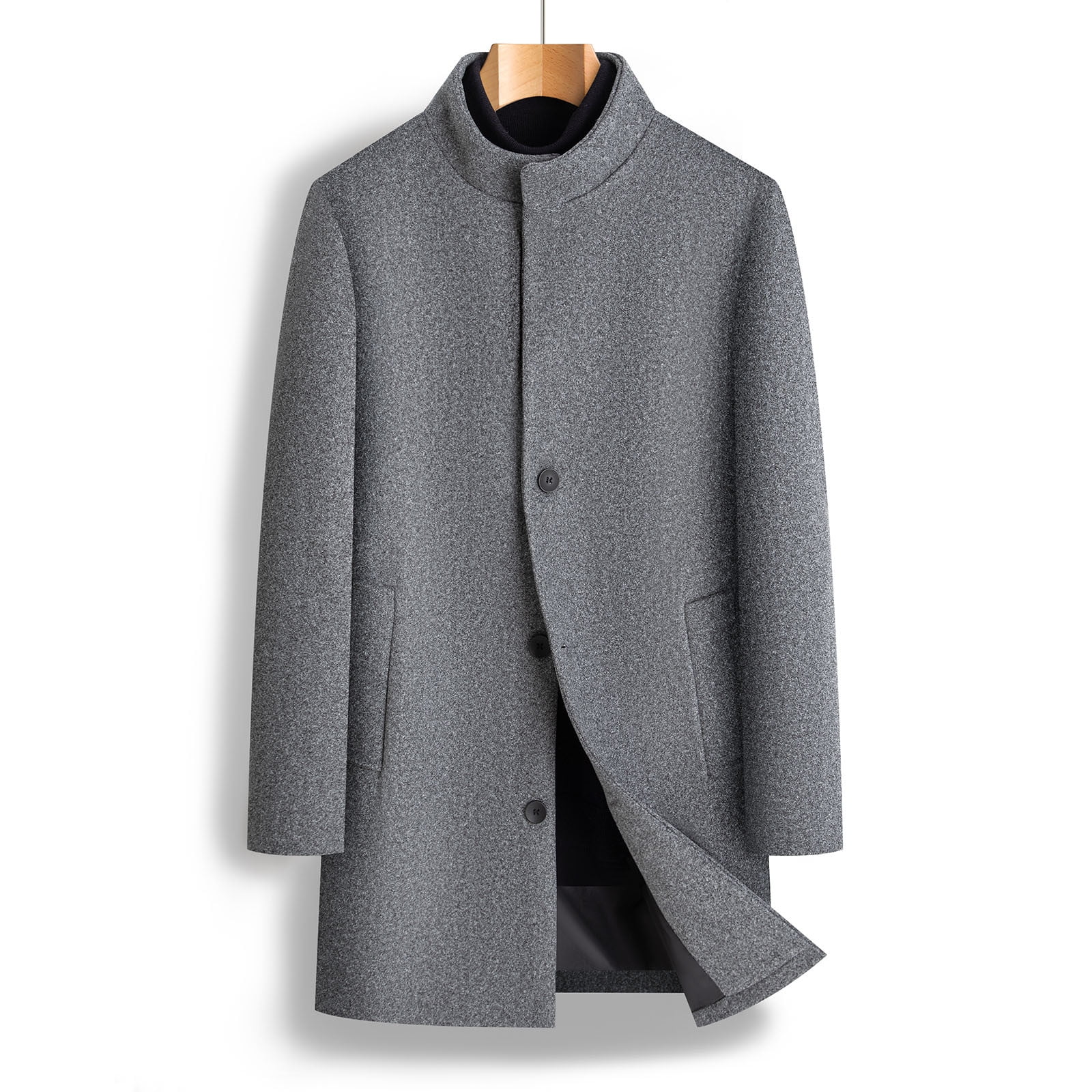 Stamzod Winter Wool Jacket Men Solid Color Stand Collar Single Breasted ...