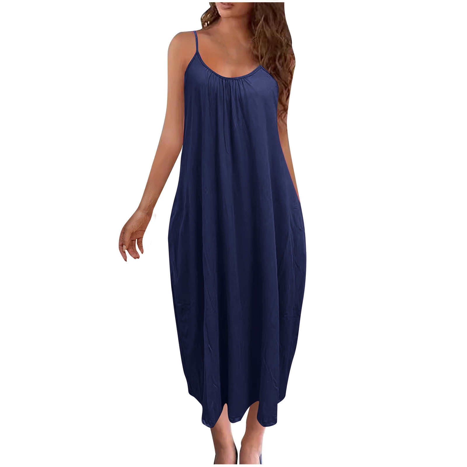 Stamzod Women's Dress Pleated Flowy Cami Dresses Summer Maxi Dress U ...