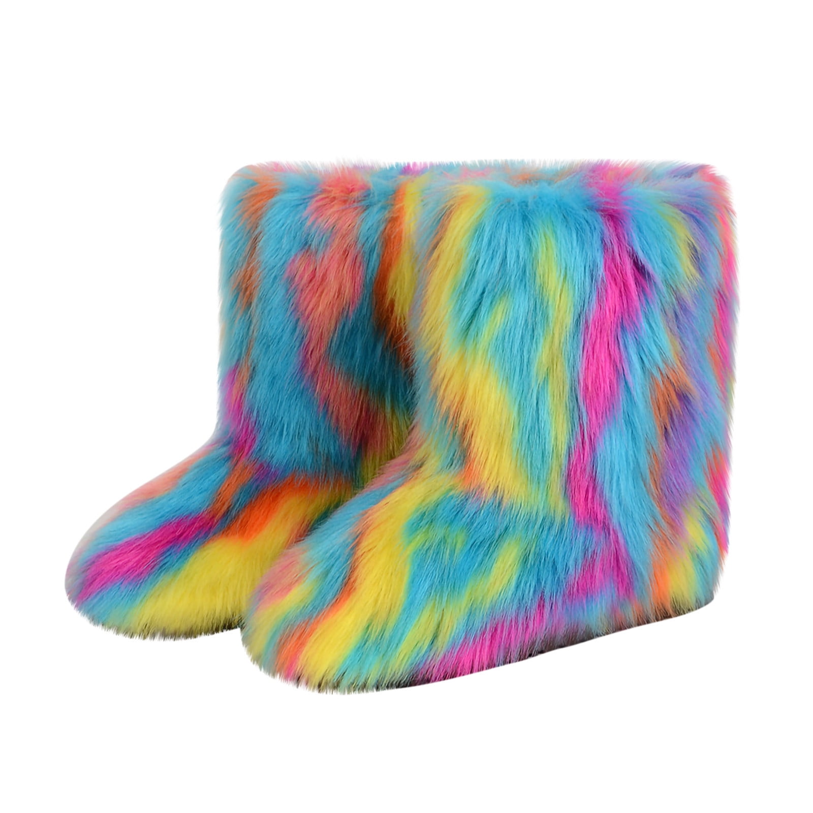 Stamzod Women's Faux Fluffy Boot Fuzzy Fluffy Short Snow Boot Clearance ...