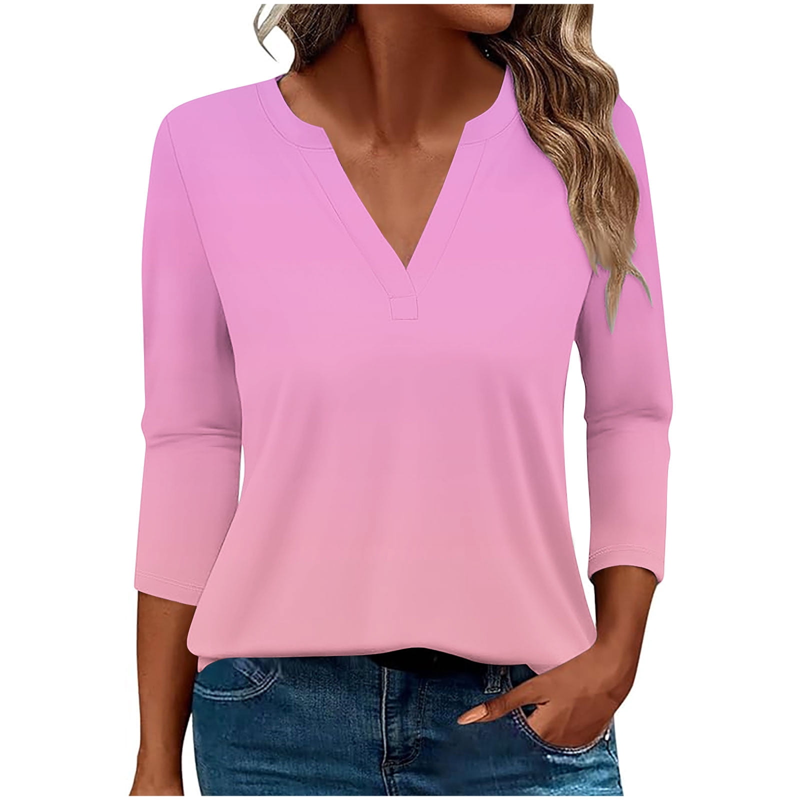 Stamzod Womens Tops Fashion Gradient Printed Casul Loose V Neck Spring ...