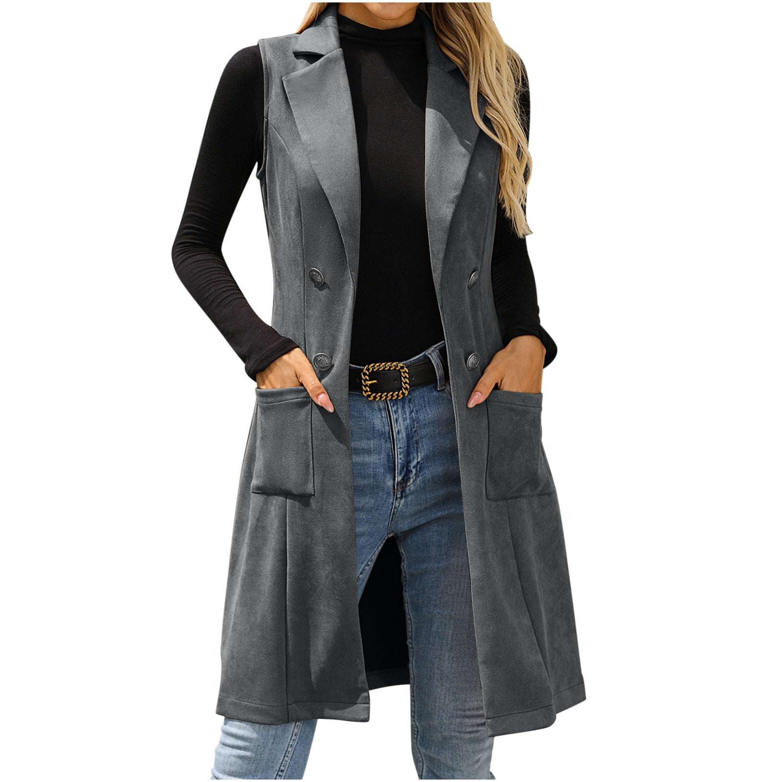 Stamzod Womens Vest Trendy 2025 Dressy Casual Sleeveless Suede Jacket ...