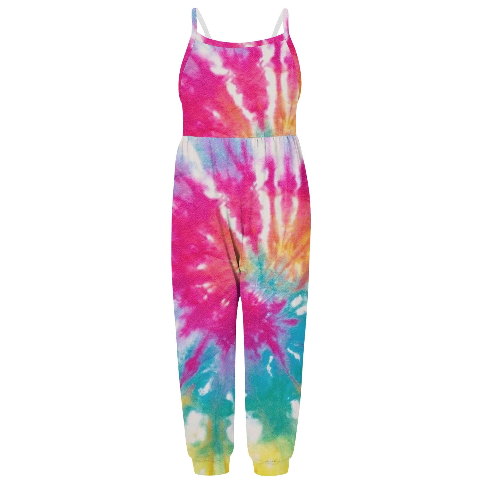 Summer Savings! Stamzod kids tie-dyed Rompers High waisted Pleated Sleeveless Toddler Jumpsuits ...