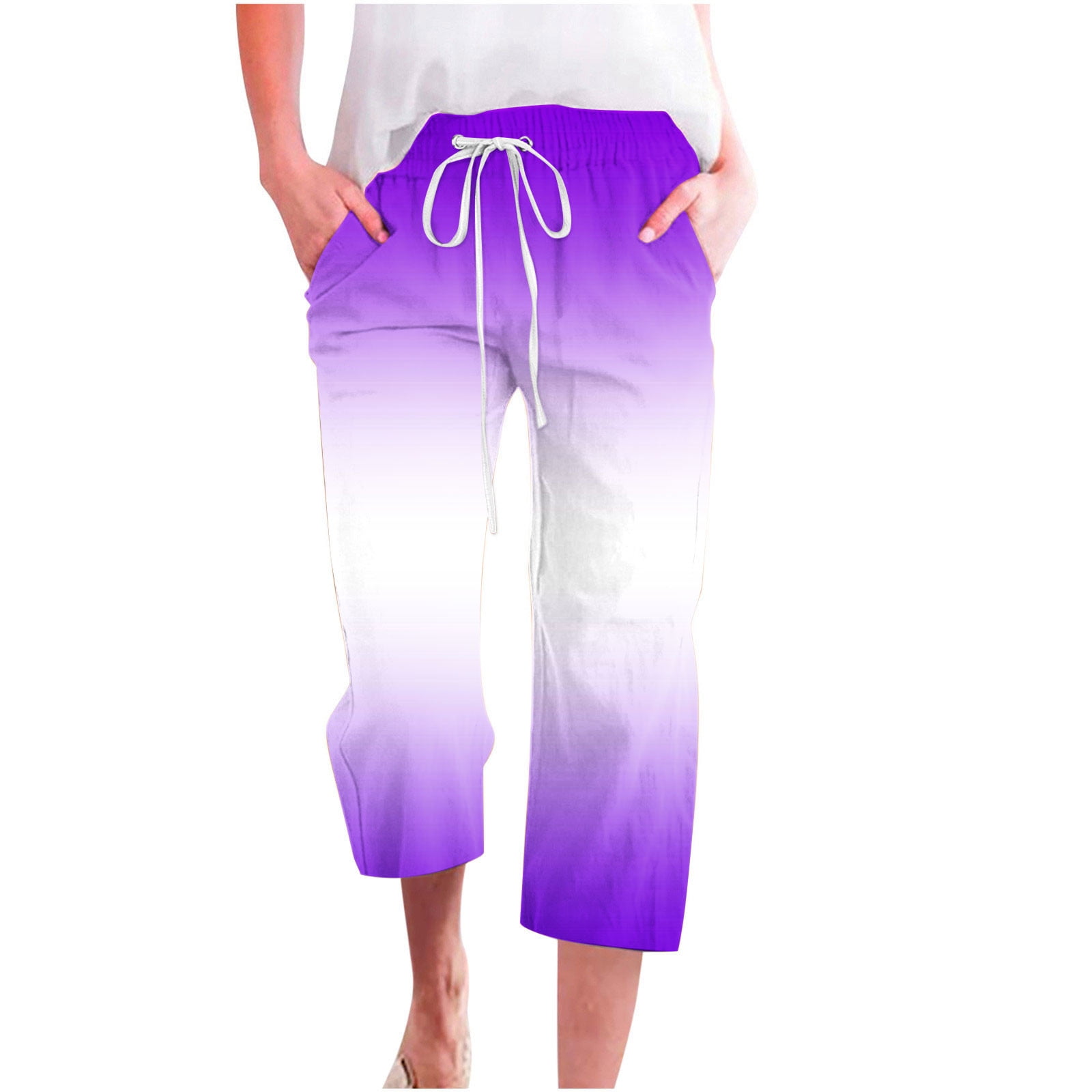 Stamzod womens capris for summer Fashion Gradient Printing Elastic ...