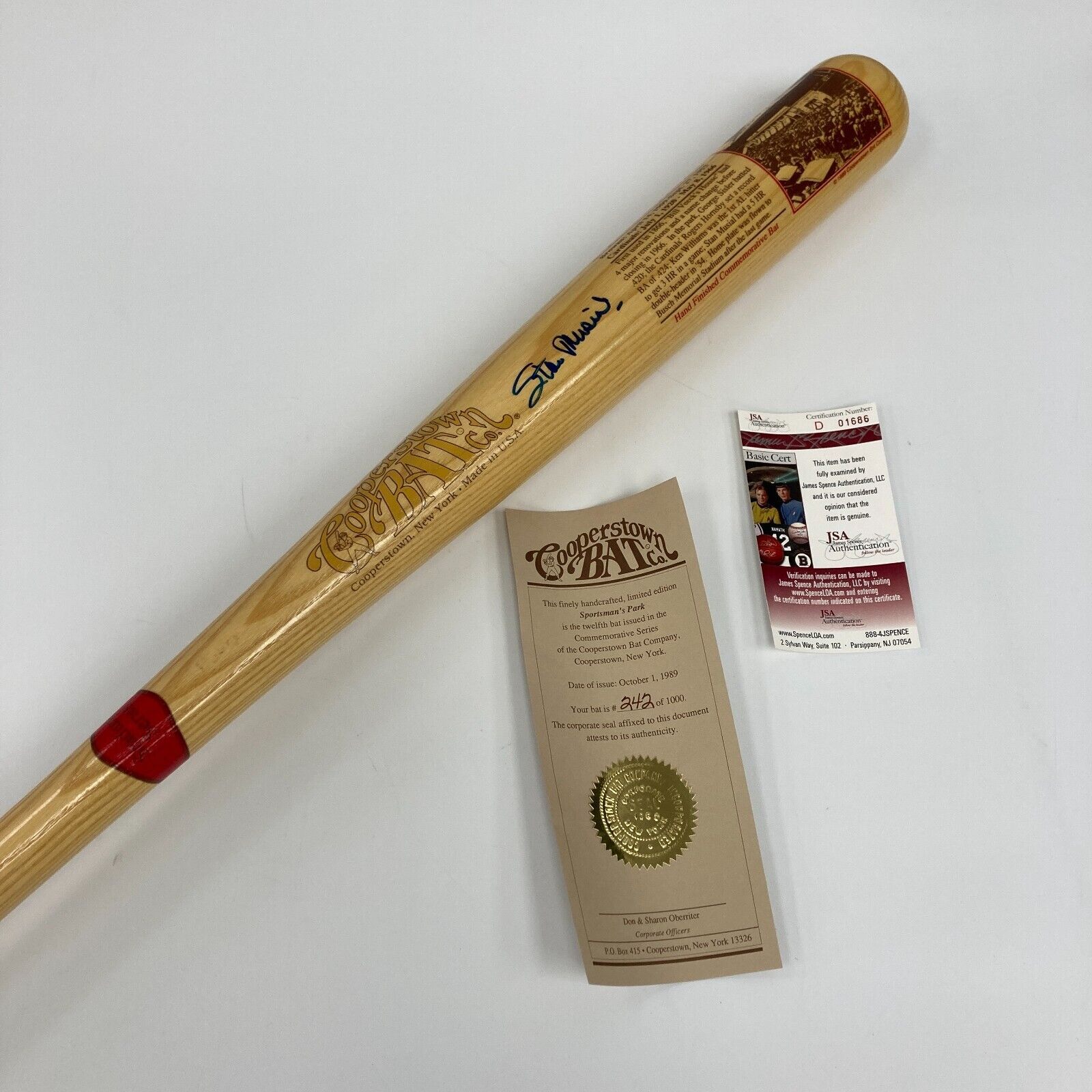 Stan Musial Signed Cooperstown Sportsman's Park Baseball Bat JSA COA ...