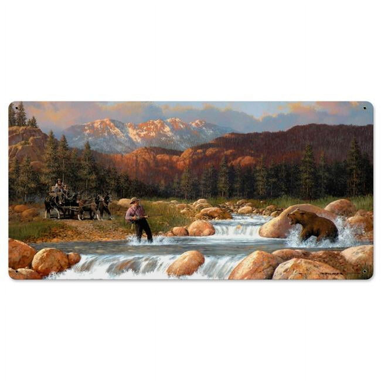 Stan Stokes STK180 24 x 12 in. Grizzly Attack Satin Metal Sign ...