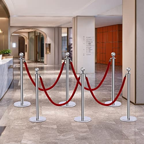Stanchion Post, 6 Pcs Stainless Steel Stanchion Poles, Red 5ft Velvet ...