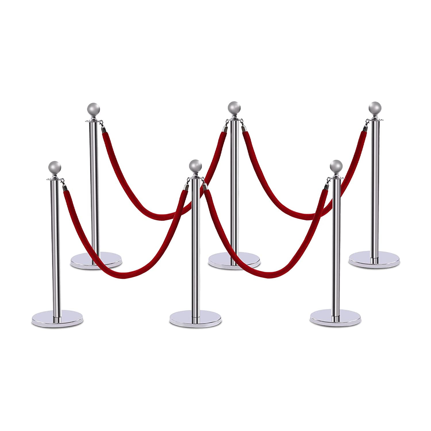 Stanchion Post, 6 Pcs Stainless Steel Stanchion Poles, Red 5ft Velvet ...
