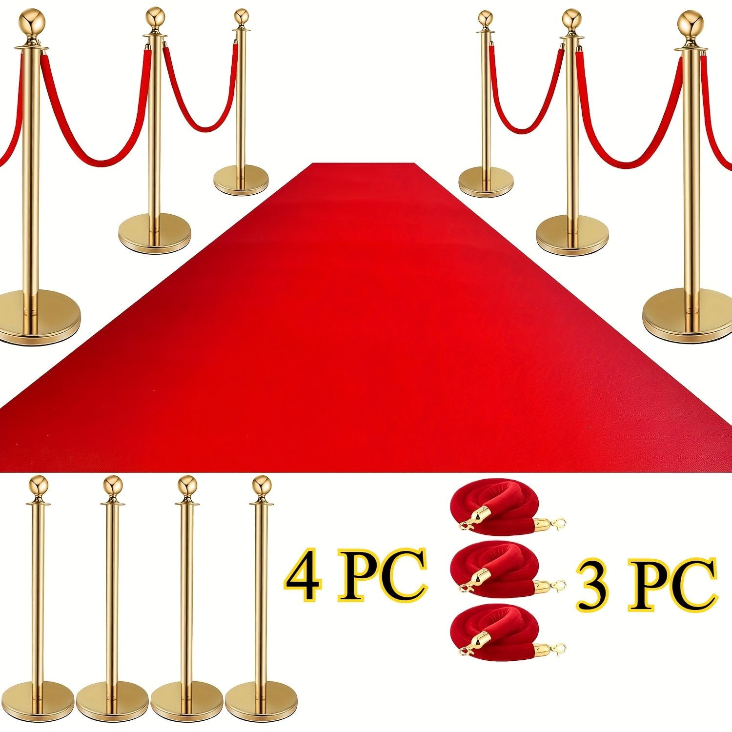 Stanchion Posts with Red Ropes - 4 Pack Stainless Steel Crowd Control ...