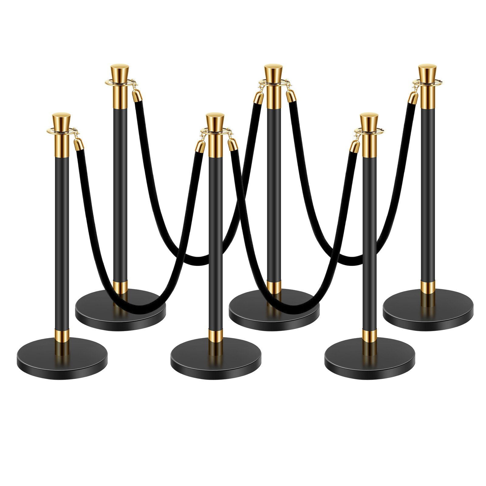 Stanchions and Ropes, 6 Pcs Crowd Control Barriers with 4 Black Ropes ...
