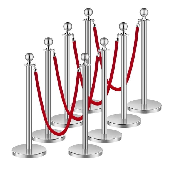 Stanchions and Velvet Ropes 8Pcs, Hollow Base with Stainless Steel Post ...