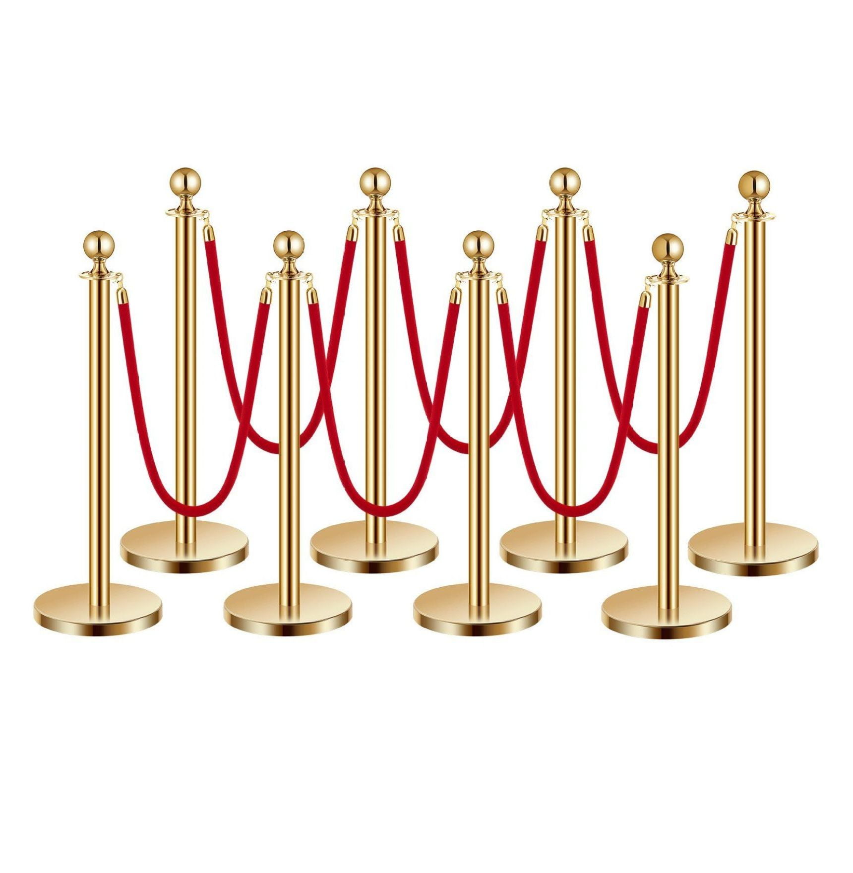 Stanchions and Velvet Ropes 8Pcs, Gold Crowd Control Barriers - 6 Red ...