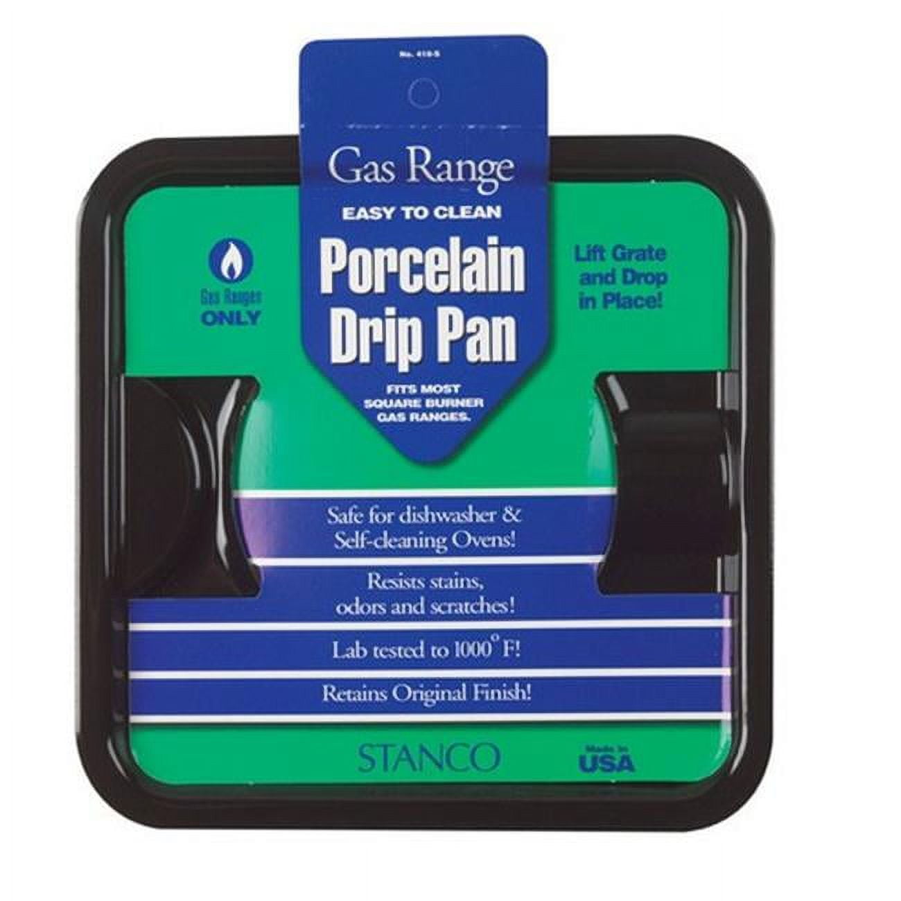 Stanco 418-S Gas Range Drip Pan, 7-3/4" x 4-1/4", Black Porcelain ...