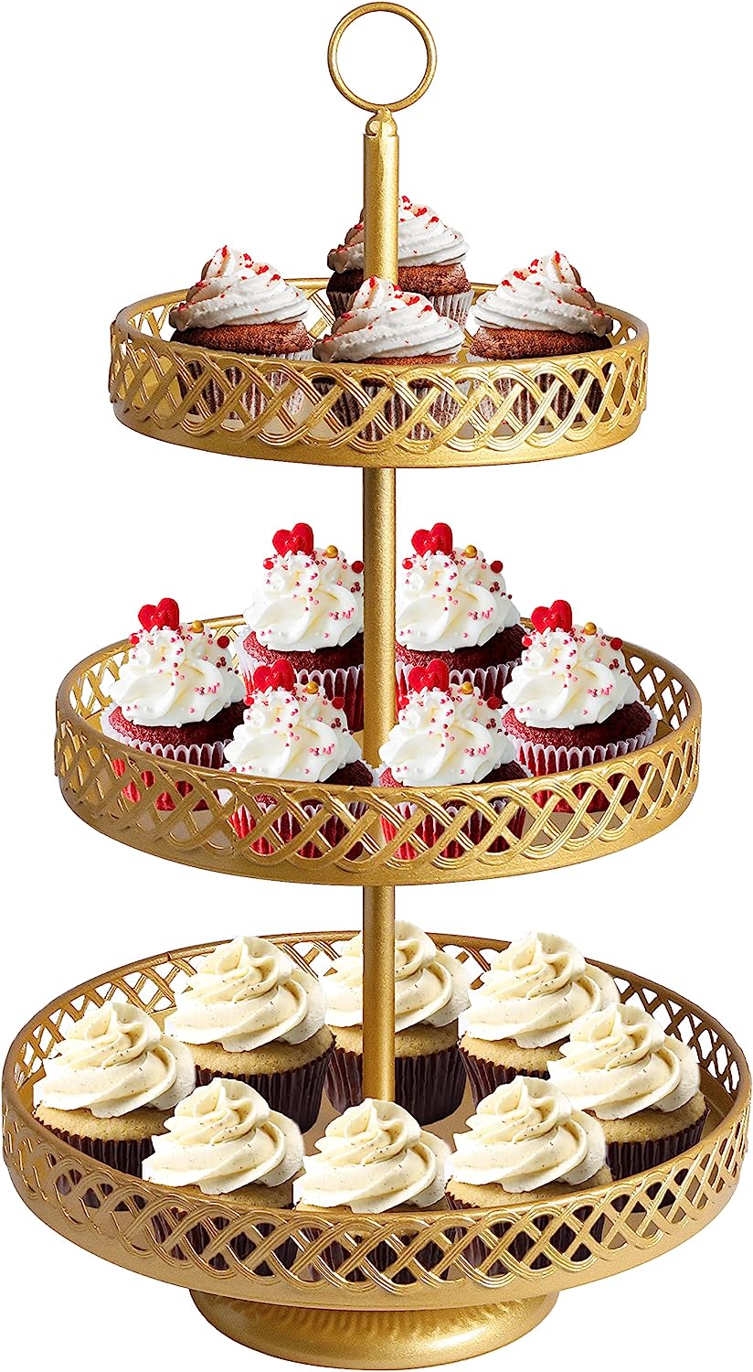 Stand - 3 Tier Metal Cupcake Tower - Dessert Table Display Set Round ...