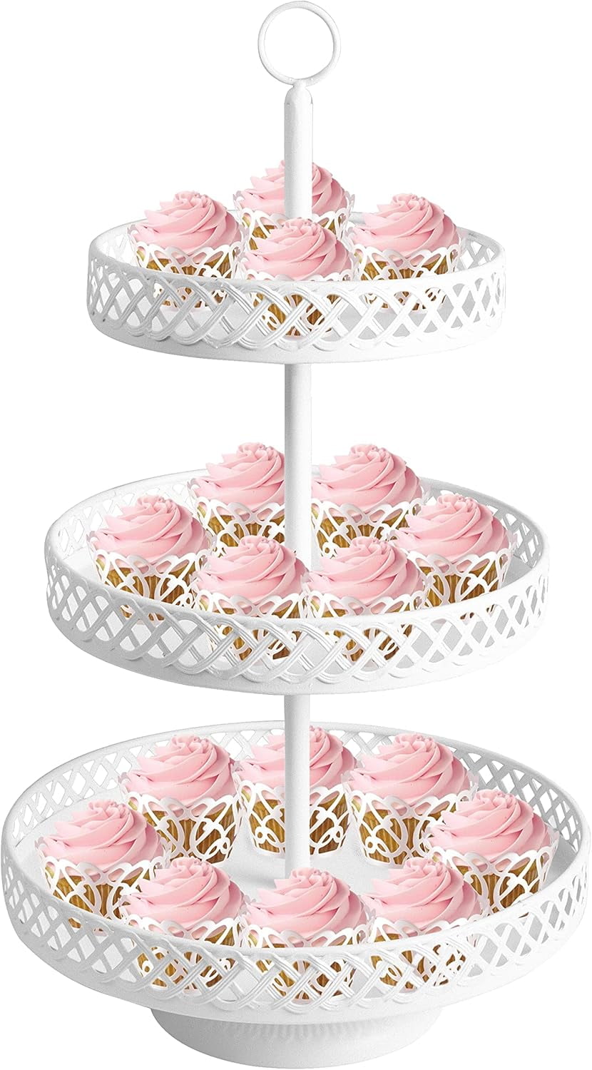 Stand - 3 Tier Metal Cupcake Tower - Dessert Table Display Set Round ...