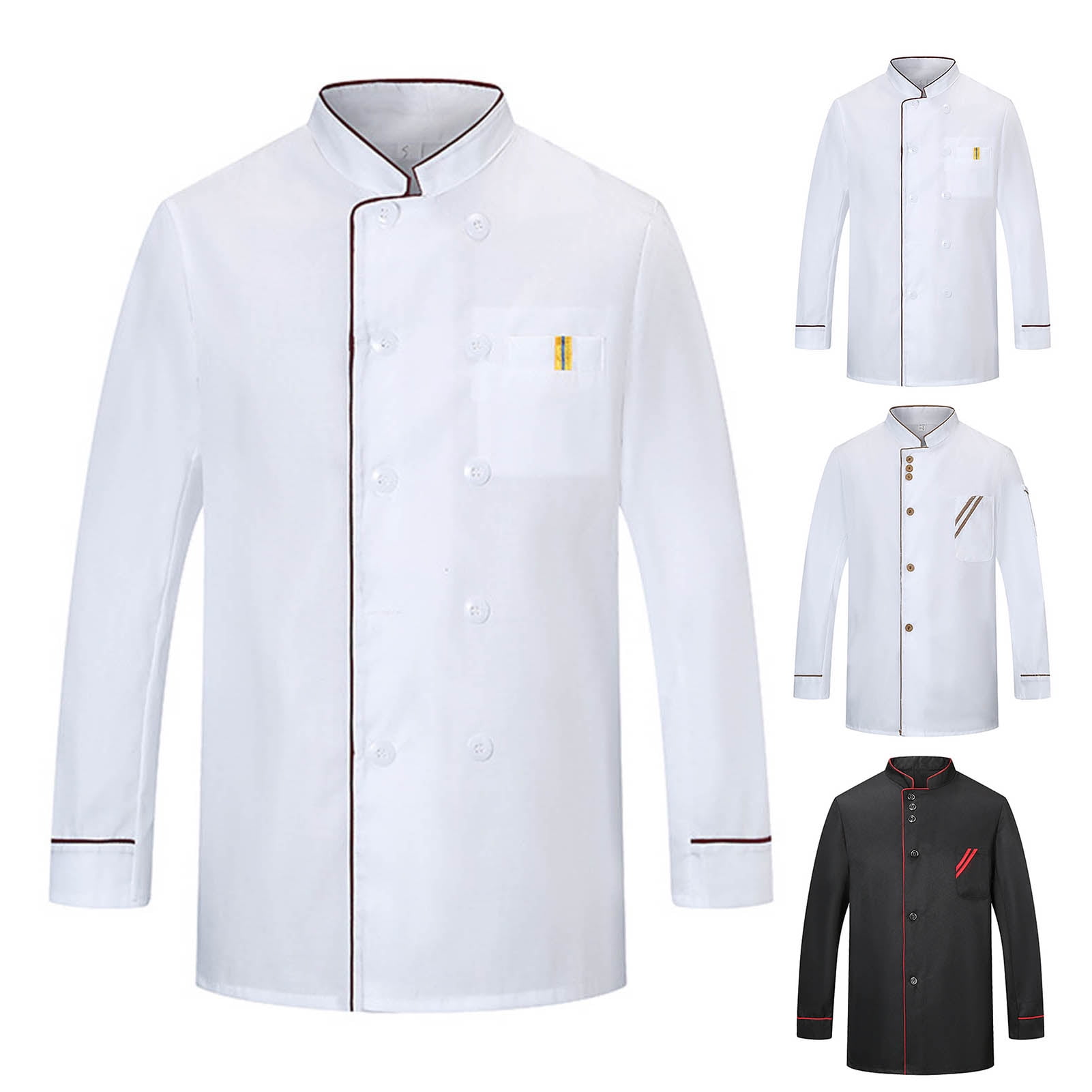 Stand Collar Long Sleeves Single Breasted Patch Pocket Chef Uniform ...