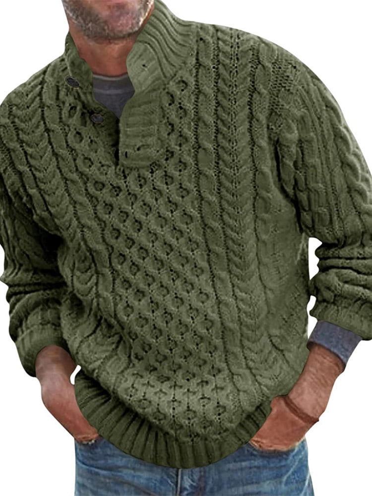Stand Collar Men Casual Knit Sweater Male Cable Chunny Pullover ...