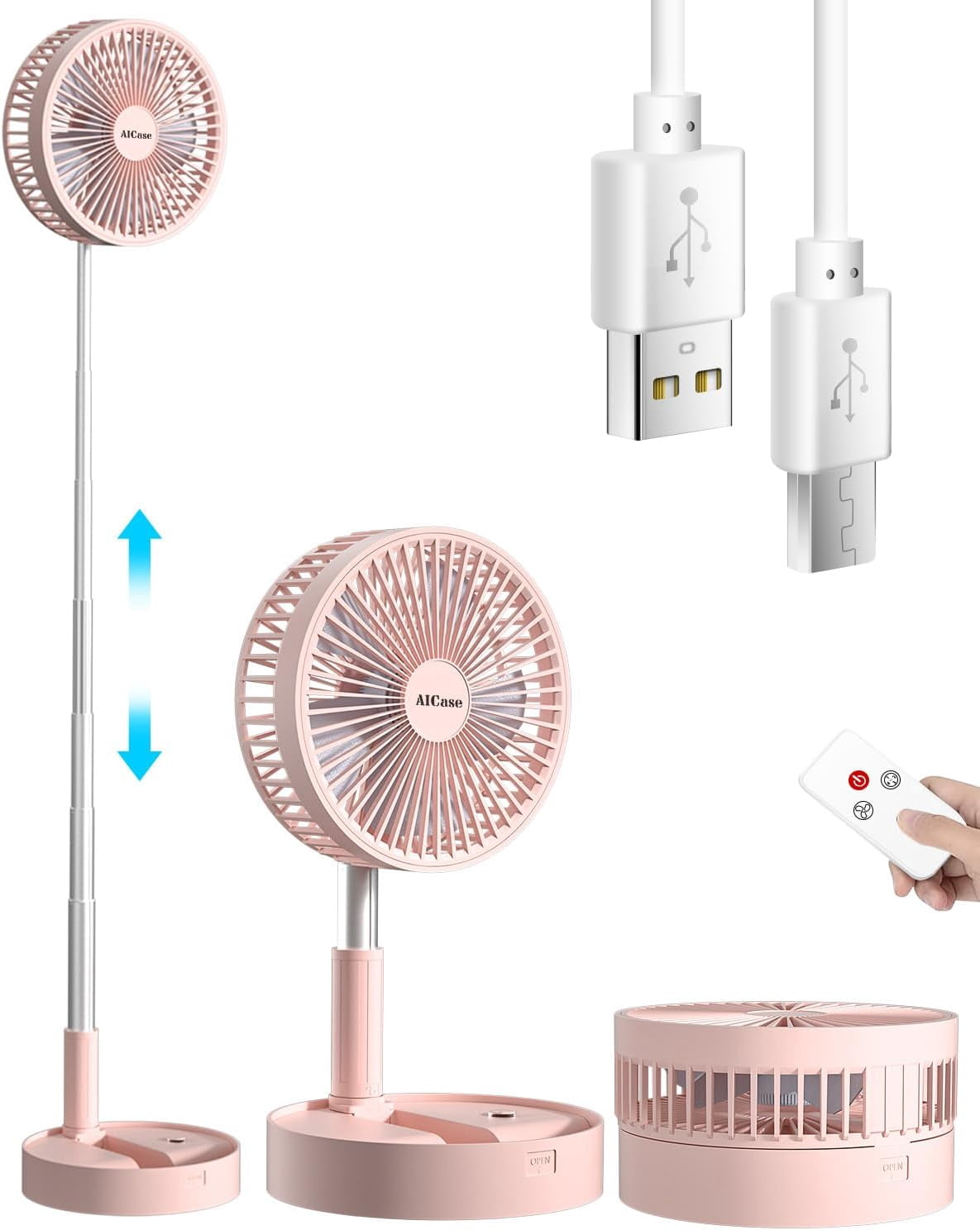 Stand Fan,Folding Portable Telescopic Floor/USB Desk Fan with 10800mAh ...