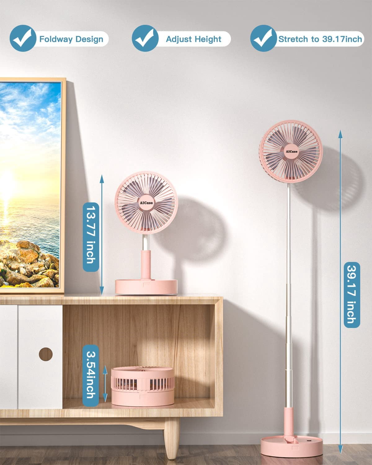Stand Fan,Folding Portable Telescopic Floor/USB Desk Fan with 10800mAh ...