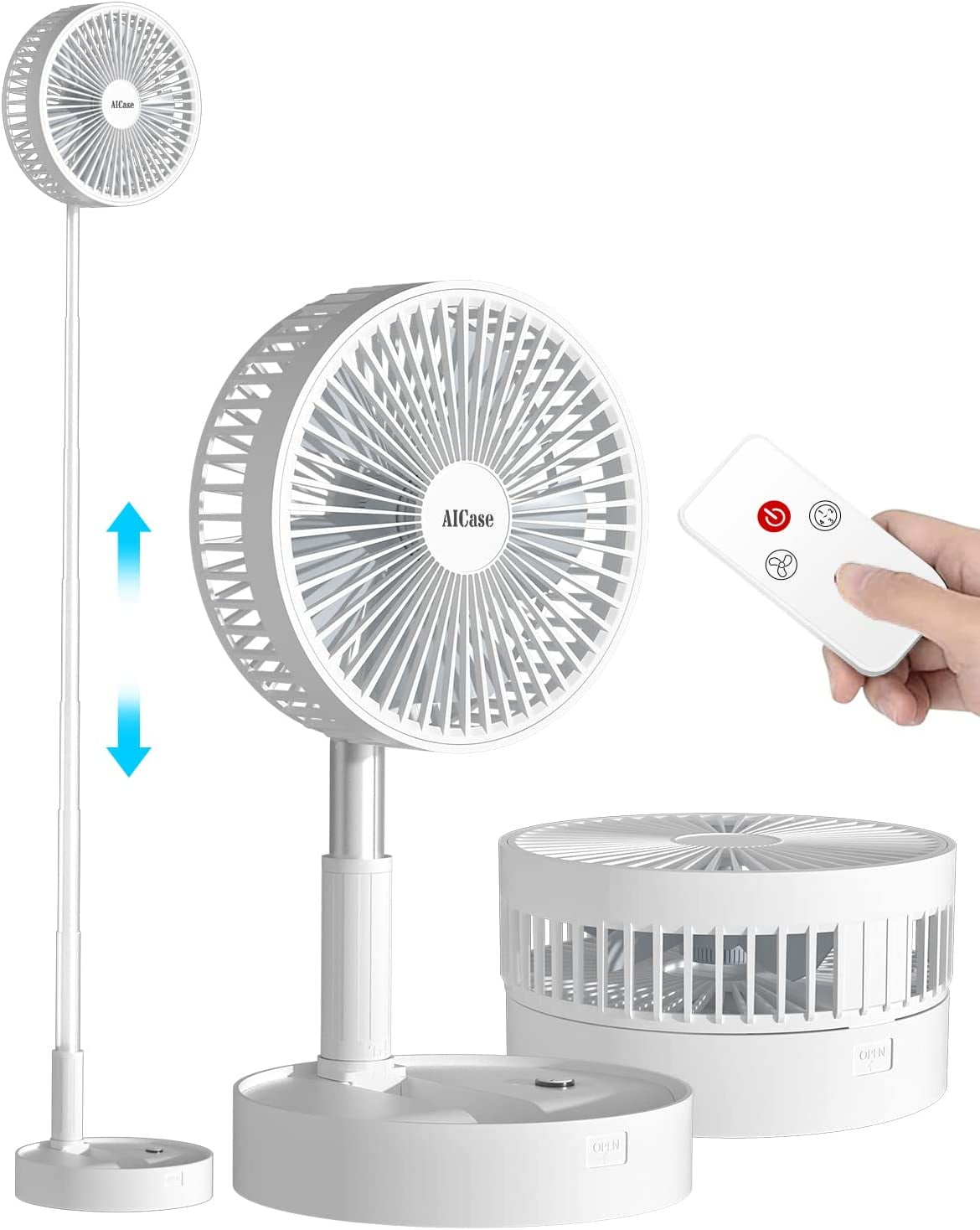Stand Fan,Folding Portable Telescopic Floor/USB Desk Fan with 7200mAh ...
