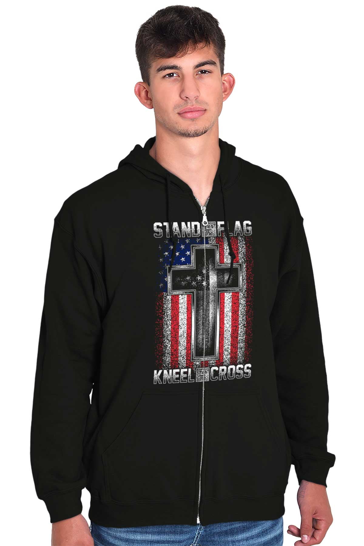 Stand For Flag Kneel The Cross Zip Hoodie Sweatshirt Men Brisco Brands ...