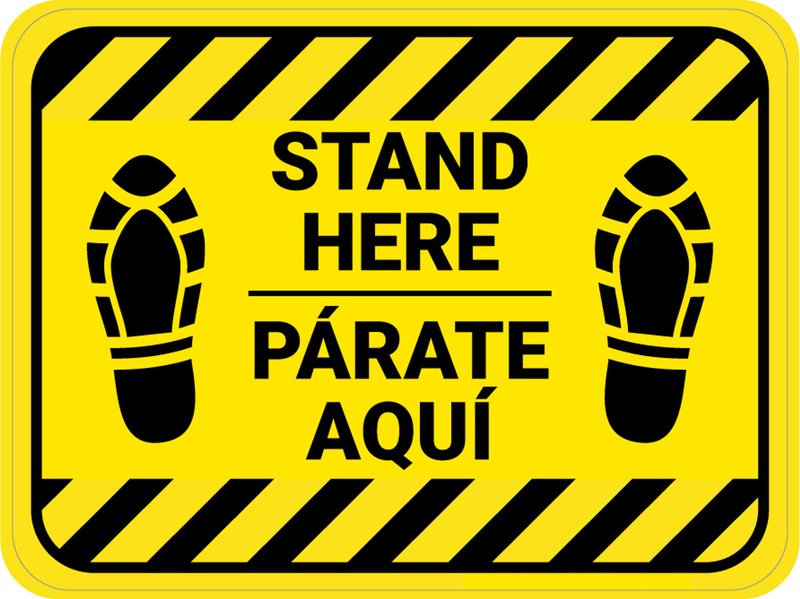 Stand Here Parate Aqui Shoe Prints Bilingual Spanish Stripes Sign ...
