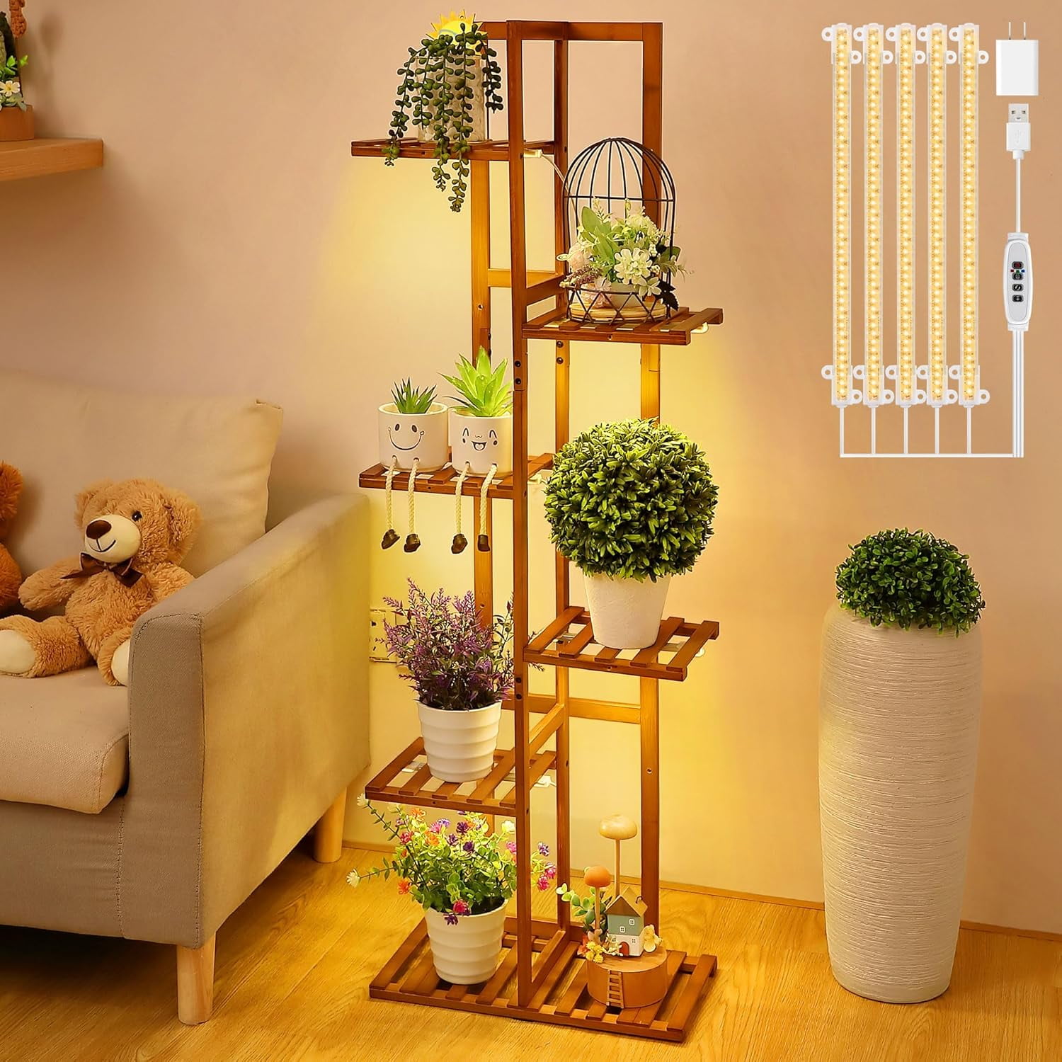 Stand Indoor with Grow Lights, 6 Tiered Corner Plant Stands for Indoor ...