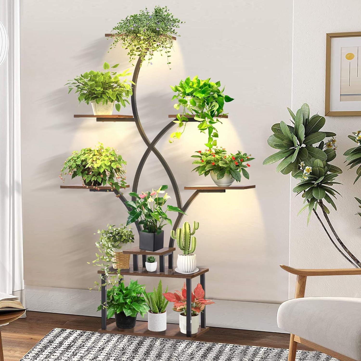 Stand Indoor Shelf with Grow Light, 8 Tiered Heavy Duty Metal Indoor ...