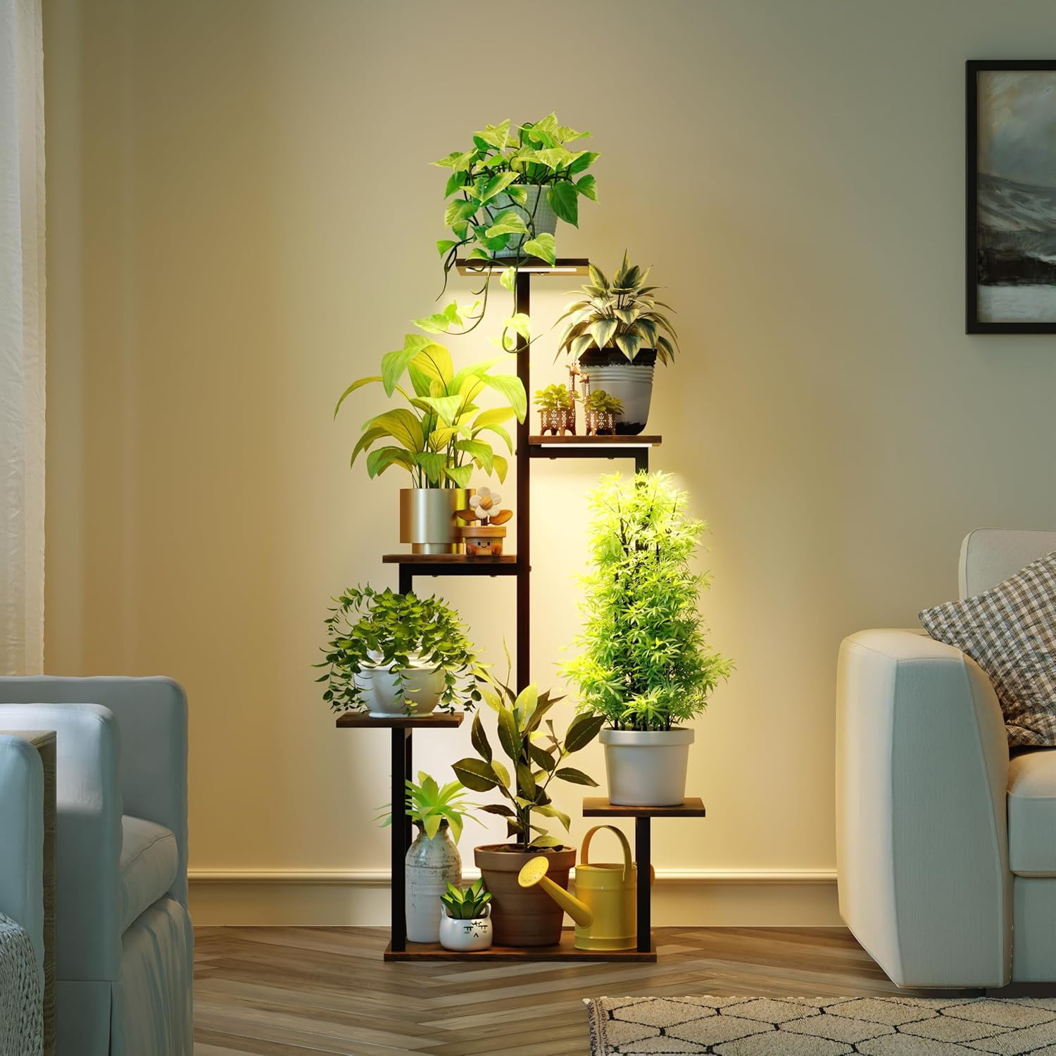 Stand Indoor with Grow Lights - Tiered Corner Shelf Small Metal Lighted ...