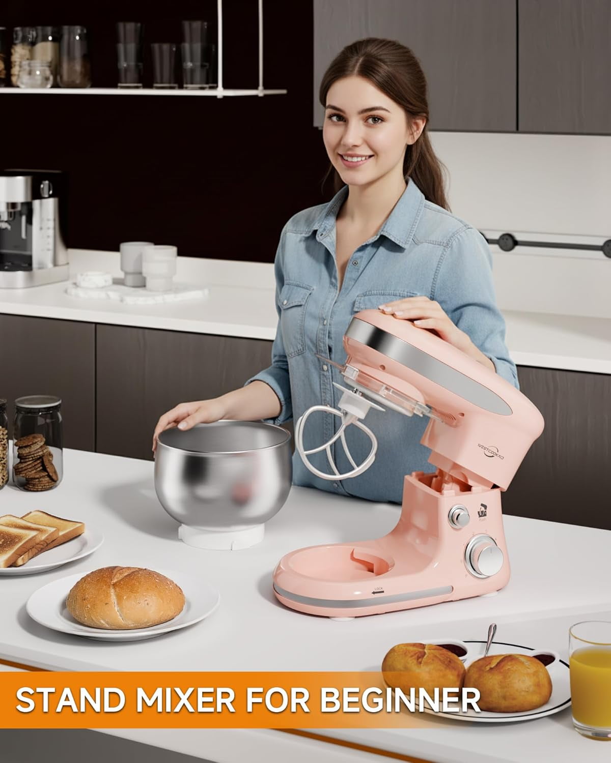 Stand Mixer, 3.4QT Lightweight Kitchen Mixer, 6+P Speed Tilt-Head Electric Food Mixers for Daily ...