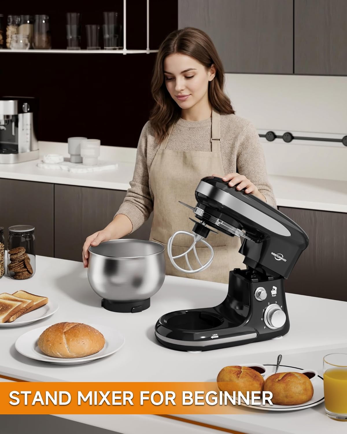 Stand Mixer, 3.4QT Tilt-Head Small Stand Mixers, 6+P Speed Kitchen ...