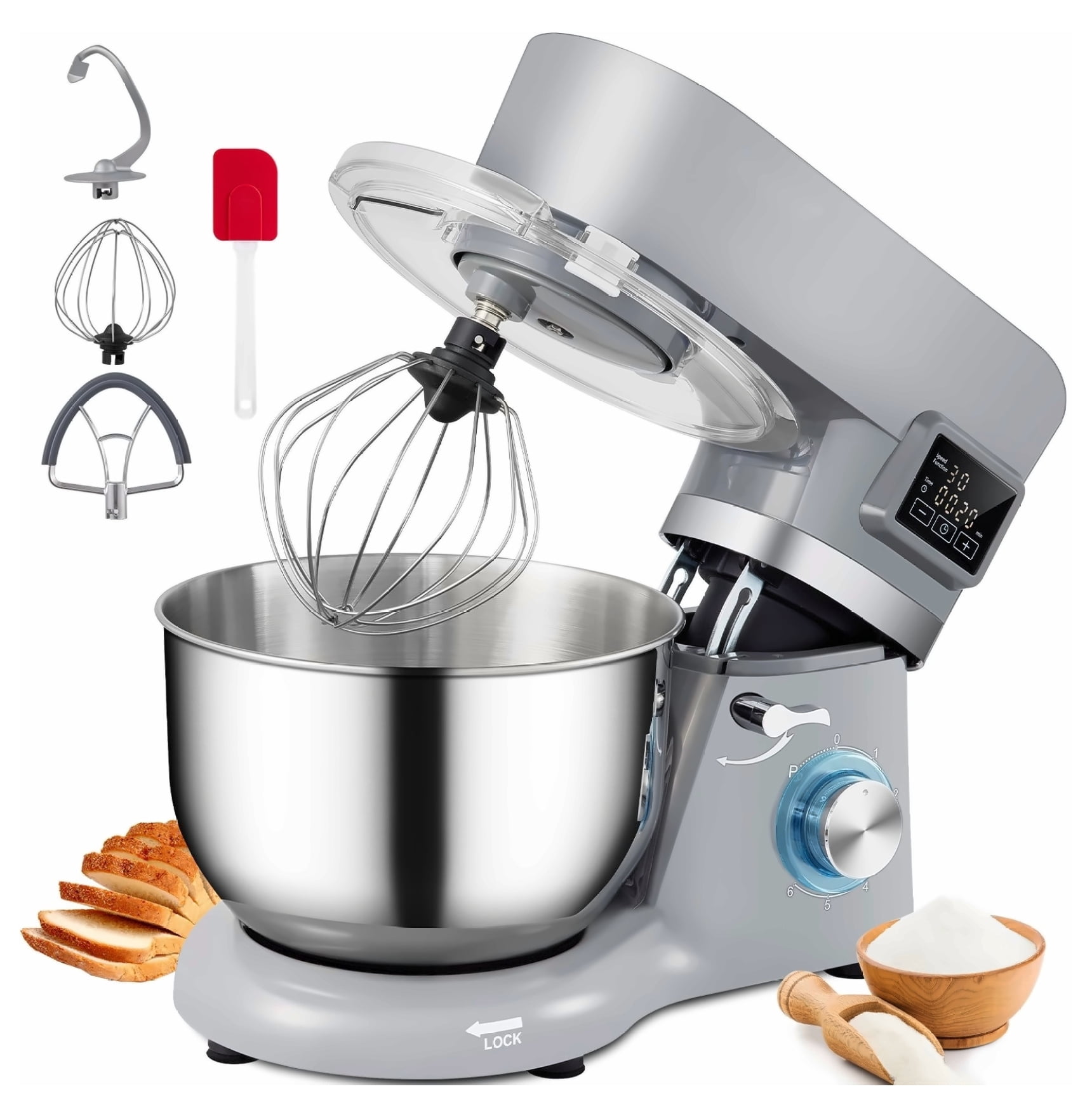 Stand Mixer 660W, Electric Kitchen Mixer with 6 Speeds & LCD Timer, 5.8 ...