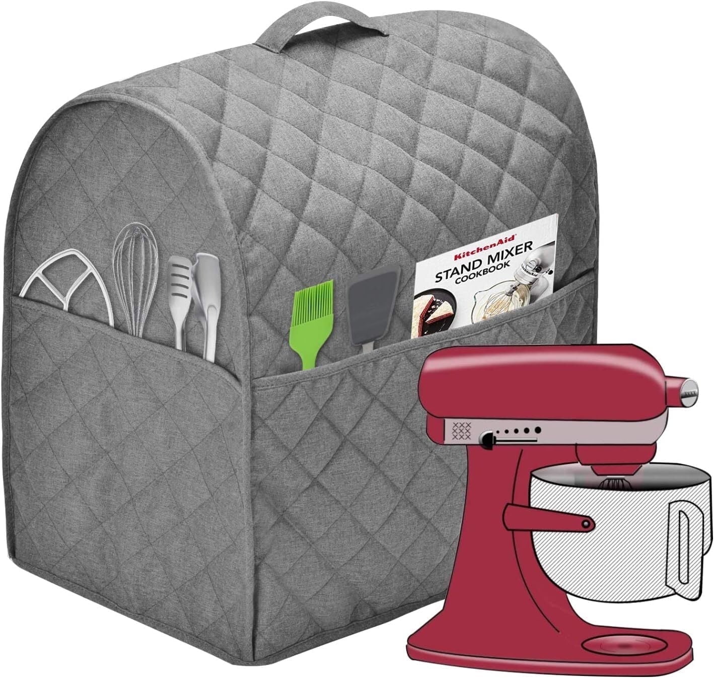 Aito Stand Mixer Dust Cover, 3 Pockets, Fits KitchenAid Tilt Head 4-6 ...