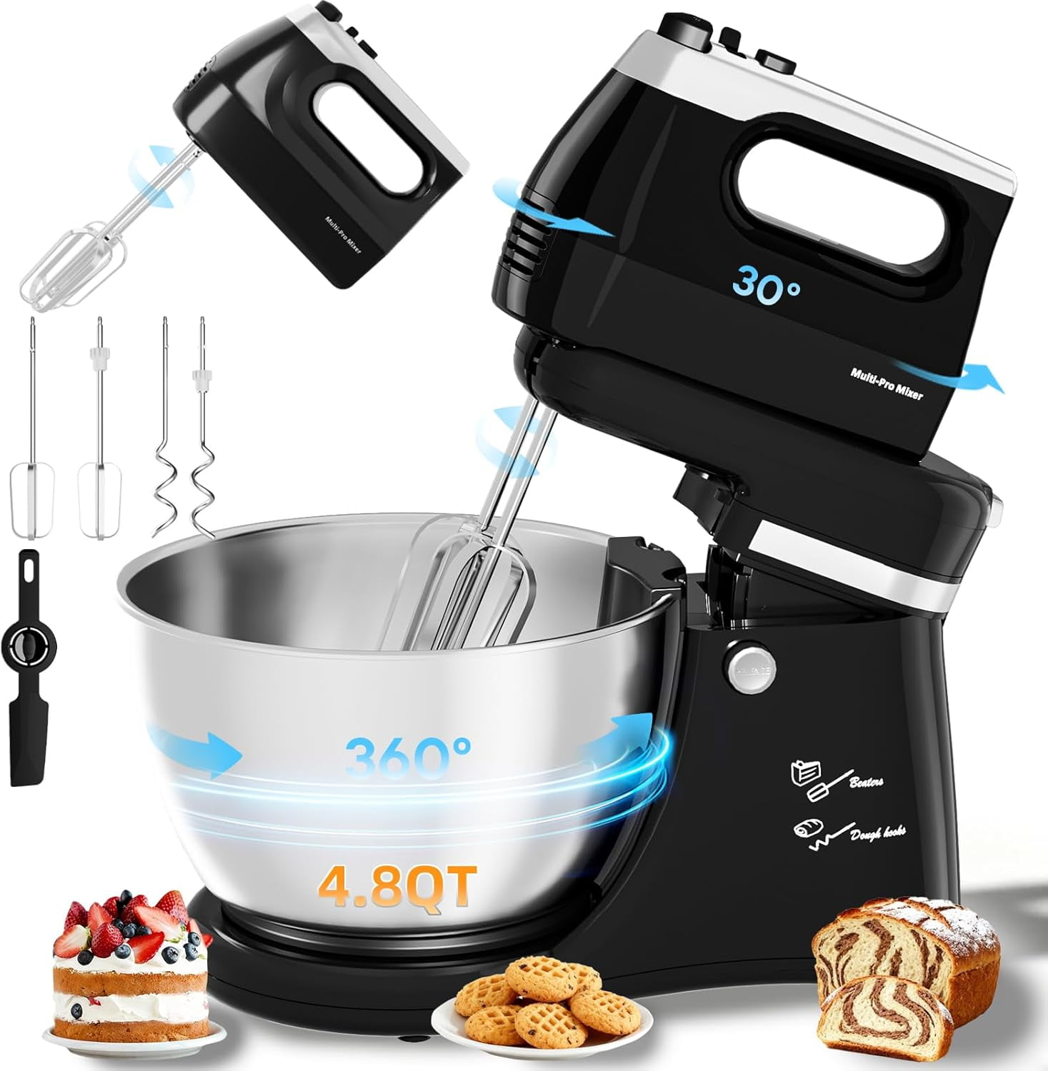 Stand Mixer Hand Mixer Electric Kitchen - Automatic 4.8 QT Auto ...