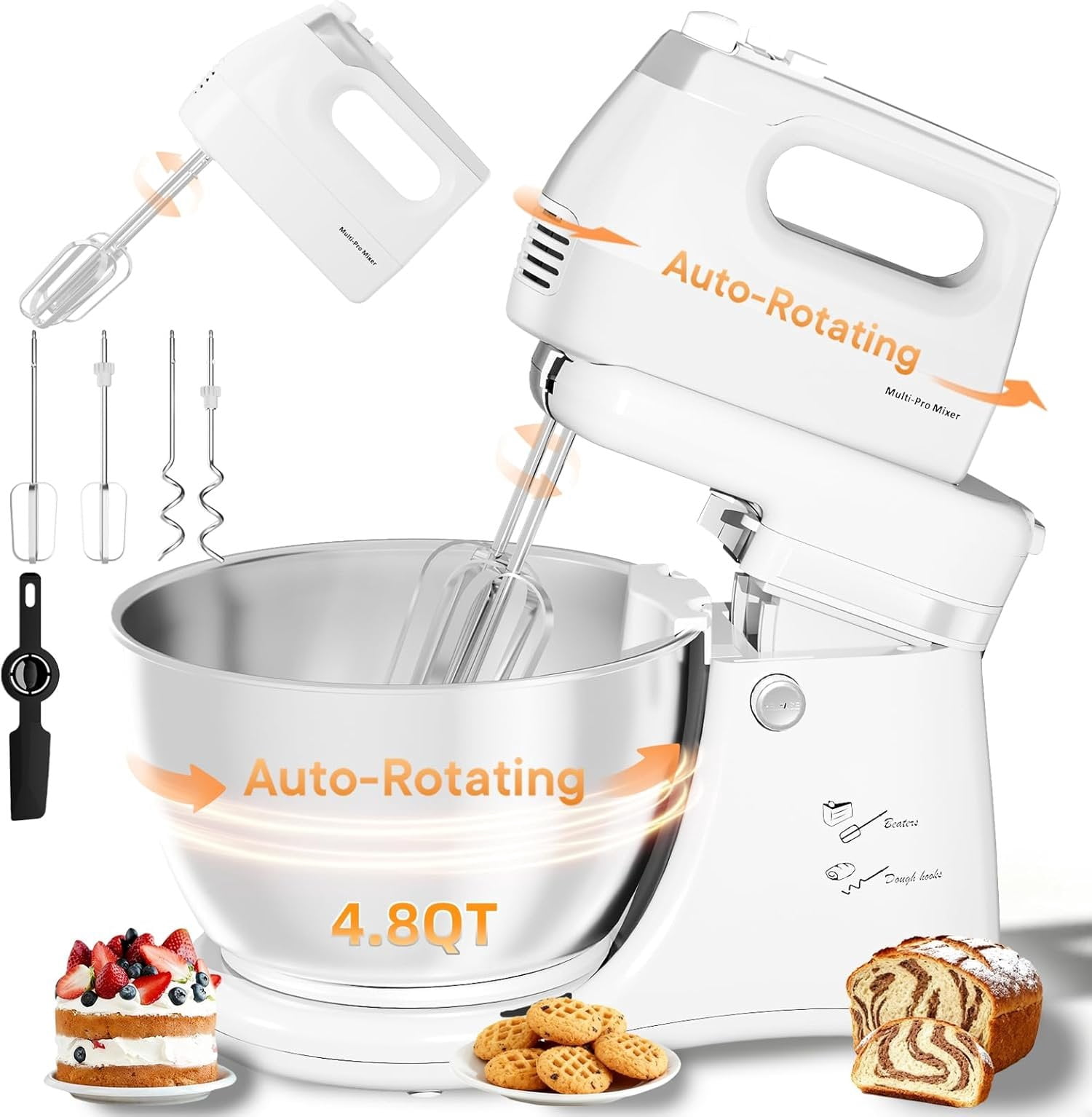Stand Mixer Hand Mixer Kitchen Electric - 2-IN-1 4.8 QT Auto-Rotating ...