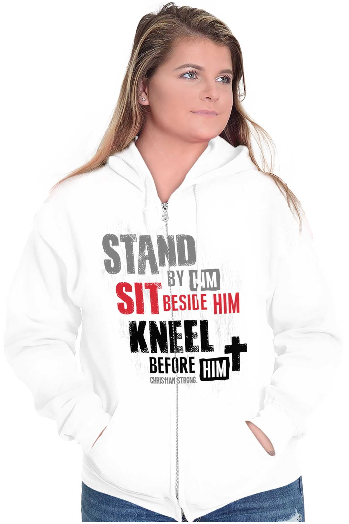 Stand Sit Kneel Religious Jesus Zip Up Hoodie Men's Women's Brisco ...
