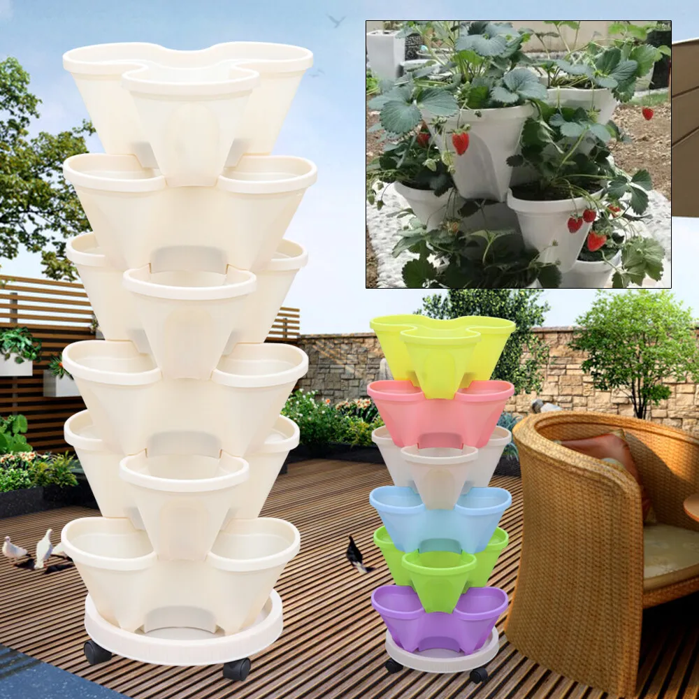 Stand Stacking Strawberry Planting Pots Vertical Planter Flower Garden ...