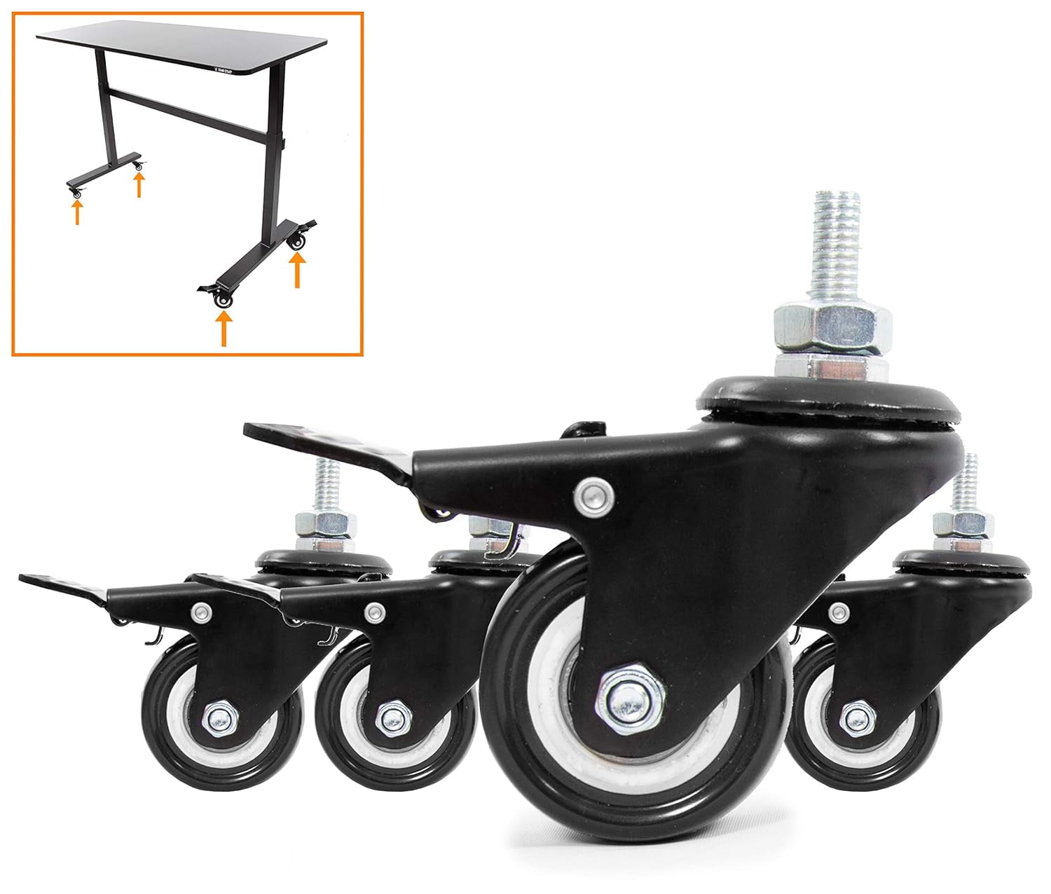 Stand Steady Attachable Desk Wheels | Set of 4 Locking Casters | Easy ...