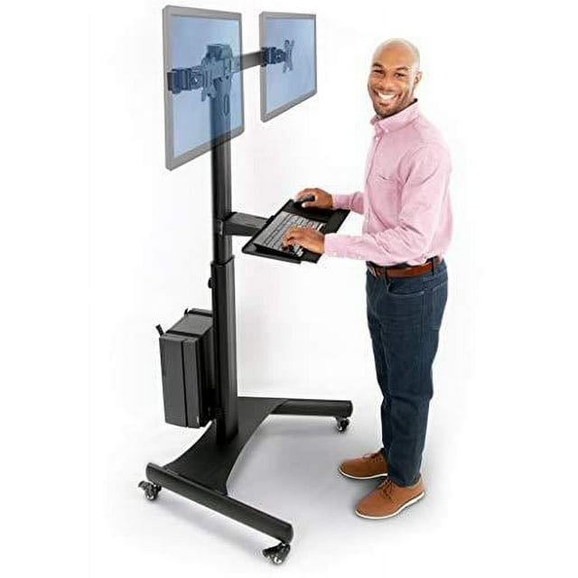 Stand Steady Dual Monitor Mobile Workstation with Keyboard Tray, CPU ...