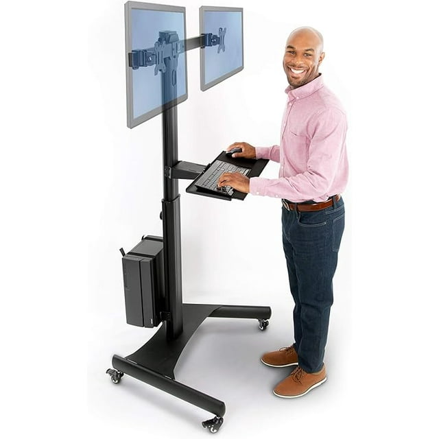 Stand Steady Dual Monitor Mobile Workstation with Keyboard Tray, CPU ...